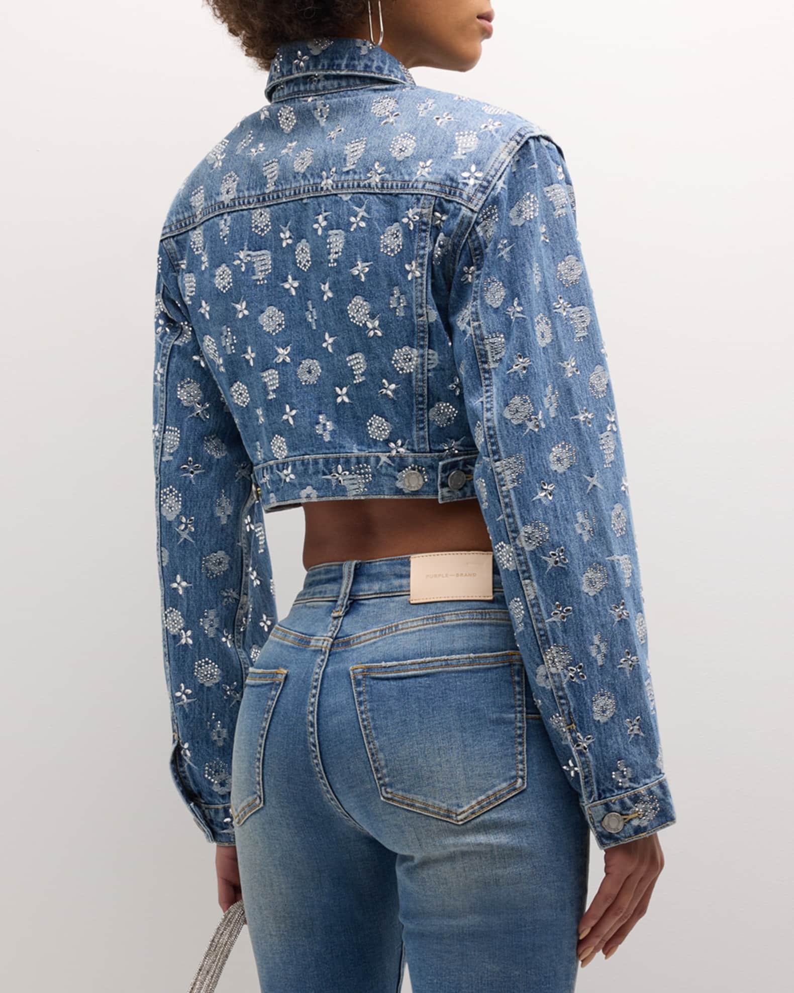 PURPLE Cropped Mono Bling Denim Jacket | Neiman Marcus