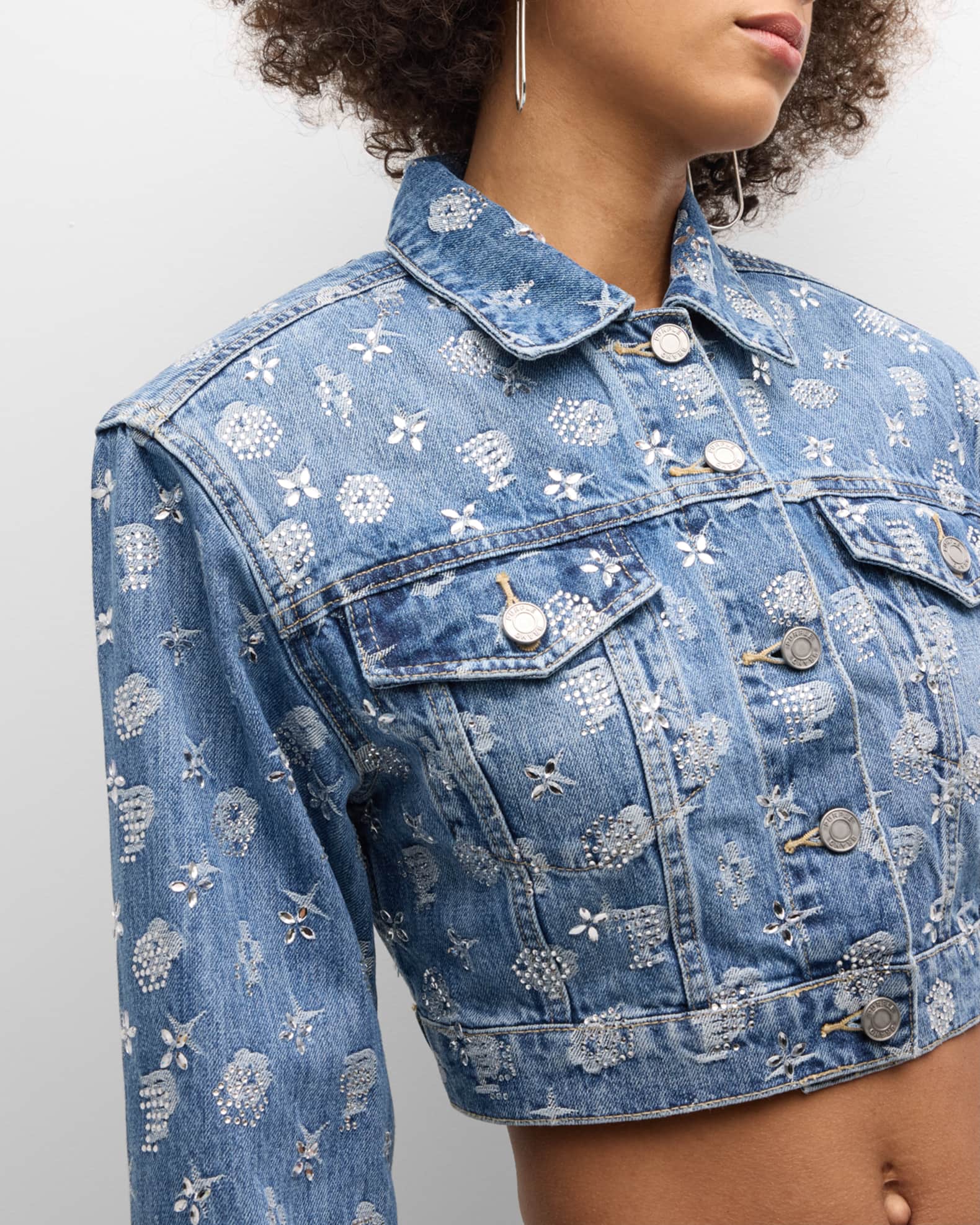 PURPLE Cropped Mono Bling Denim Jacket | Neiman Marcus