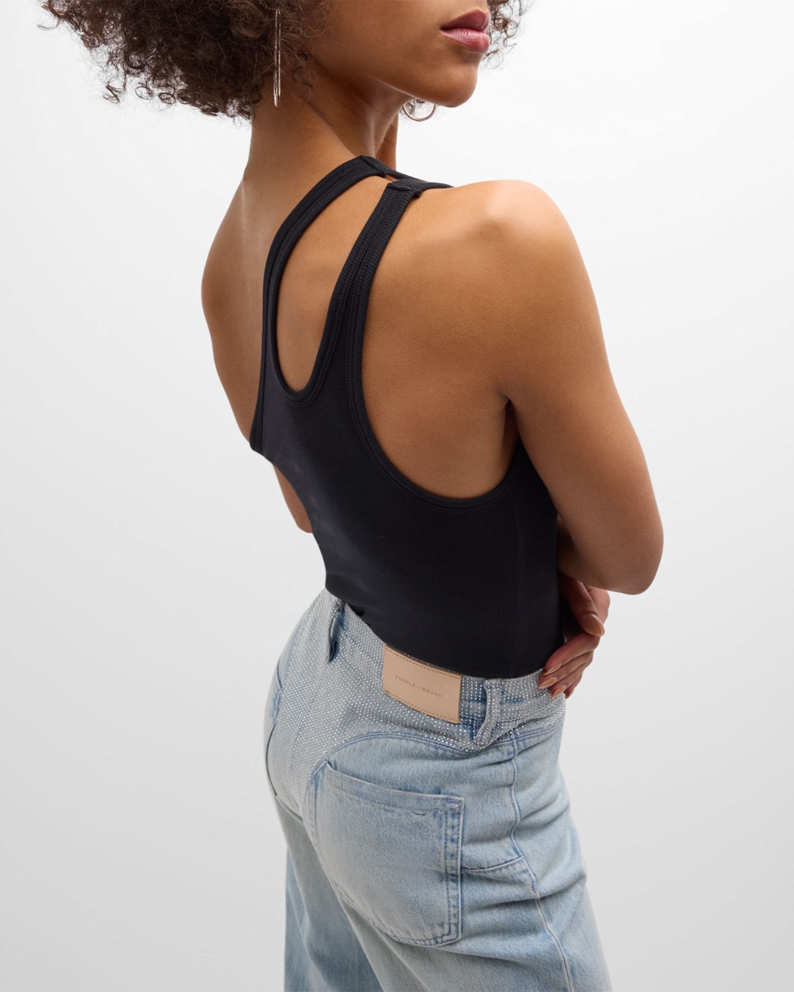 PURPLE Ribbed Cut-Out Tank Top | Neiman Marcus