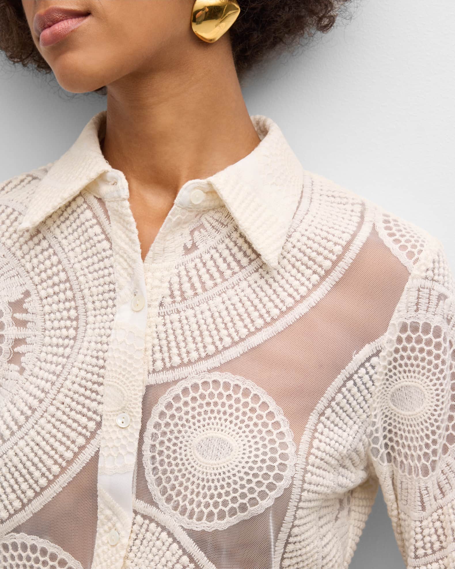 Ramy Brook Hulda Sheer Button-Front Blouse | Neiman Marcus