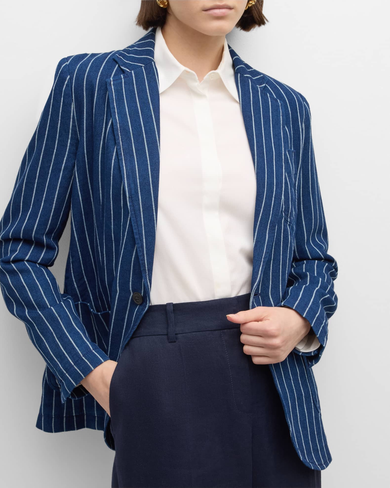 Polo Ralph Lauren Pinstripe Linen-Cotton Blazer | Neiman Marcus