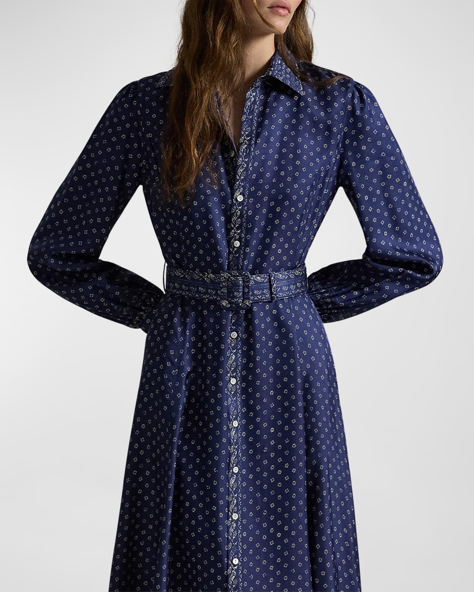 Polo Ralph Lauren Mixed-Print Mulberry Silk Shirtdress | Neiman Marcus