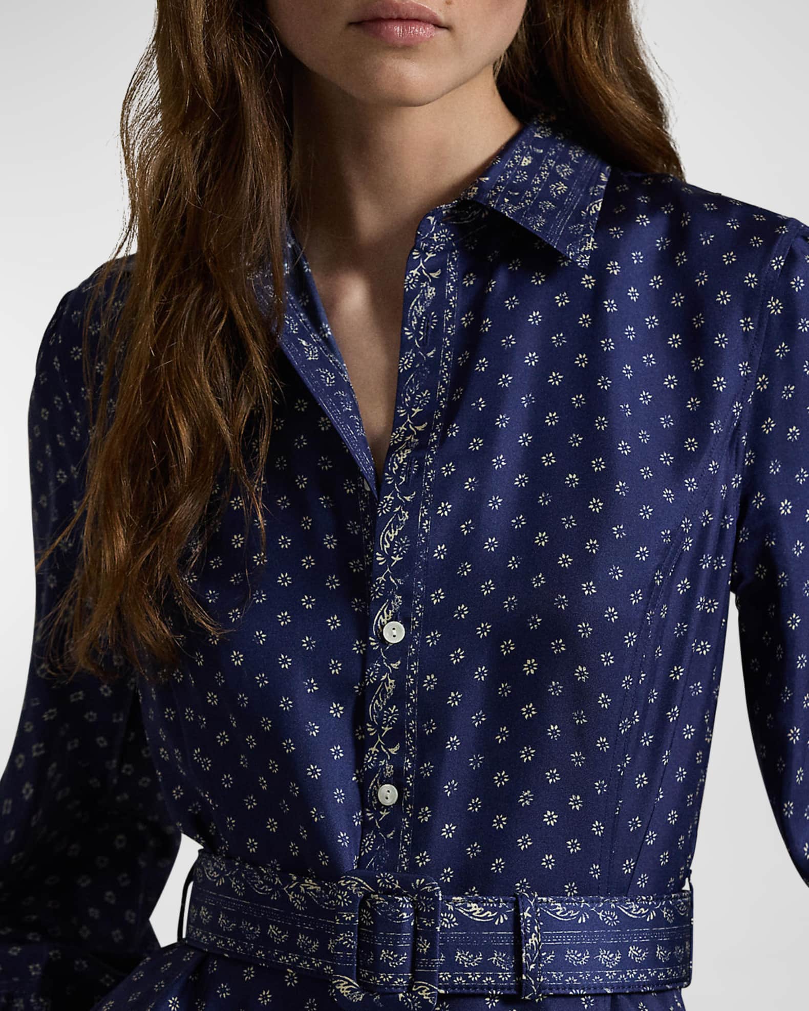 Polo Ralph Lauren Mixed-Print Mulberry Silk Shirtdress | Neiman Marcus