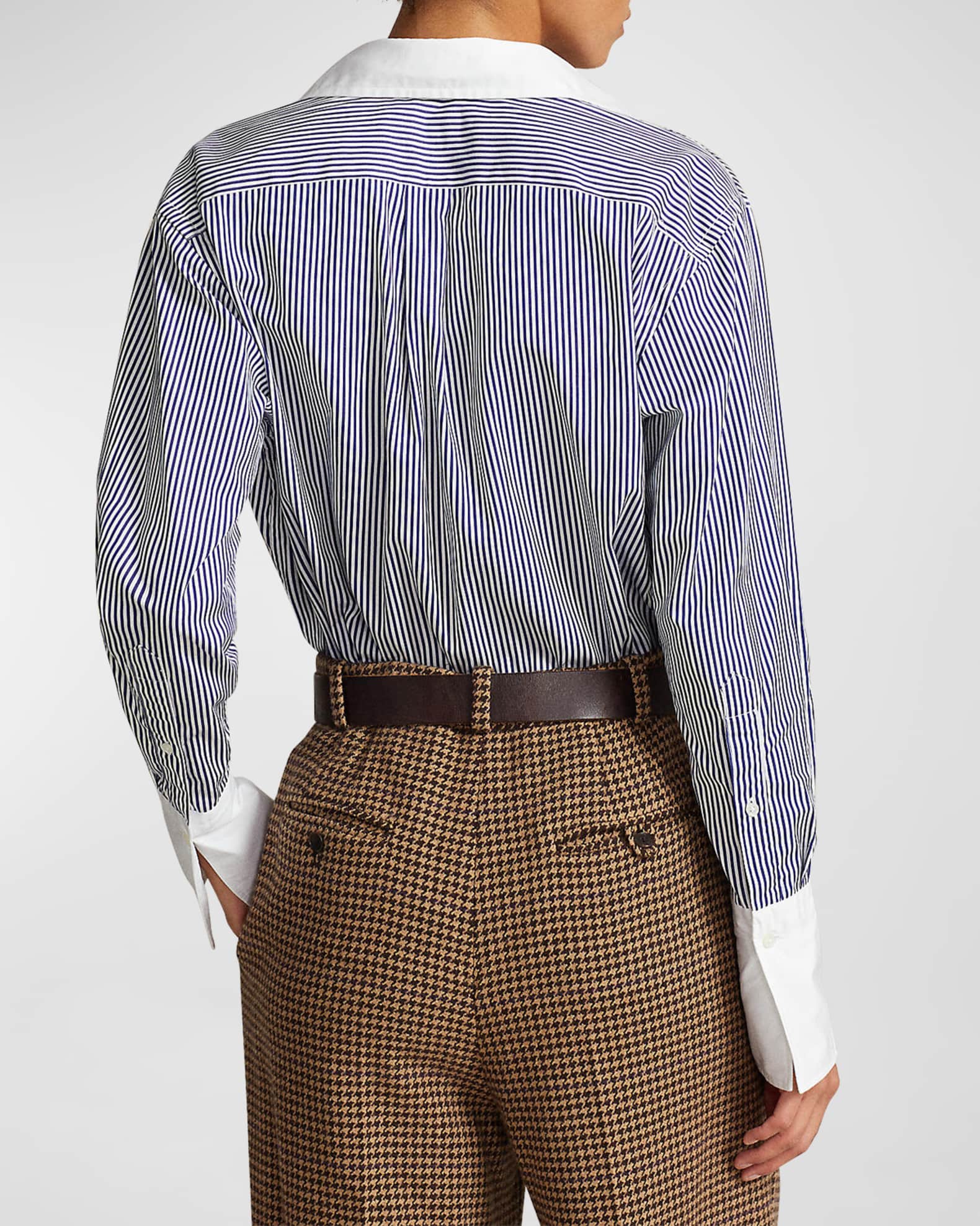 Polo Ralph Lauren Extended-Cuff Striped Cotton Shirt | Neiman Marcus