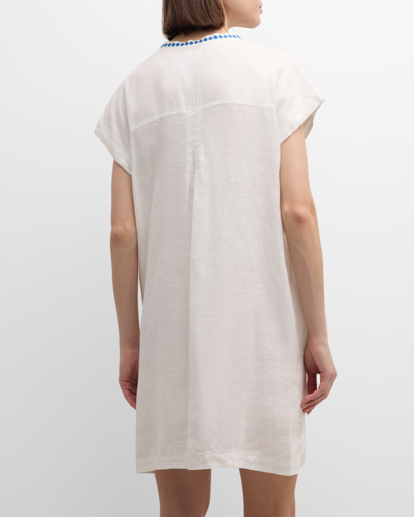 Johnny Was Mishti Floral-Embroidered Linen Mini Dress | Neiman Marcus