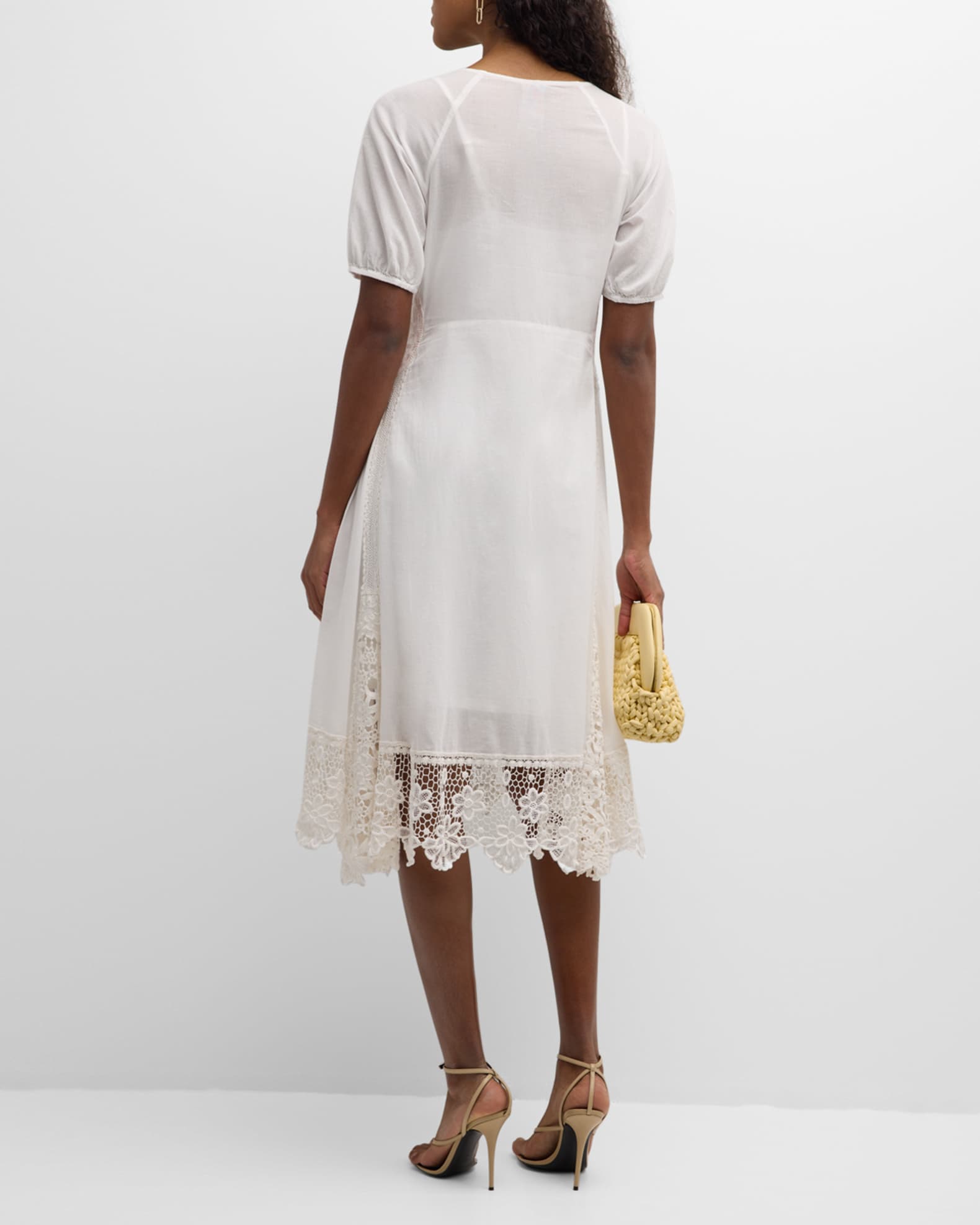 Johnny Was Isabelle Embroidered Lace-Trim Midi Dress | Neiman Marcus