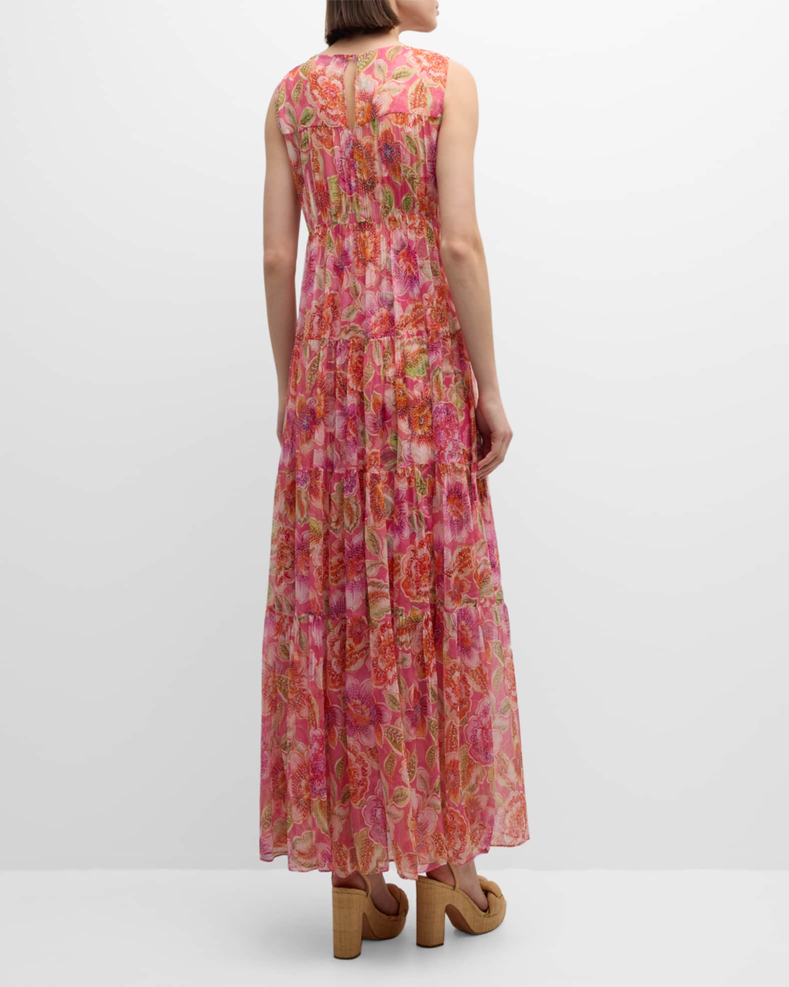 Johnny Was Logan Tiered Floral-Print Chiffon Maxi Dress | Neiman Marcus