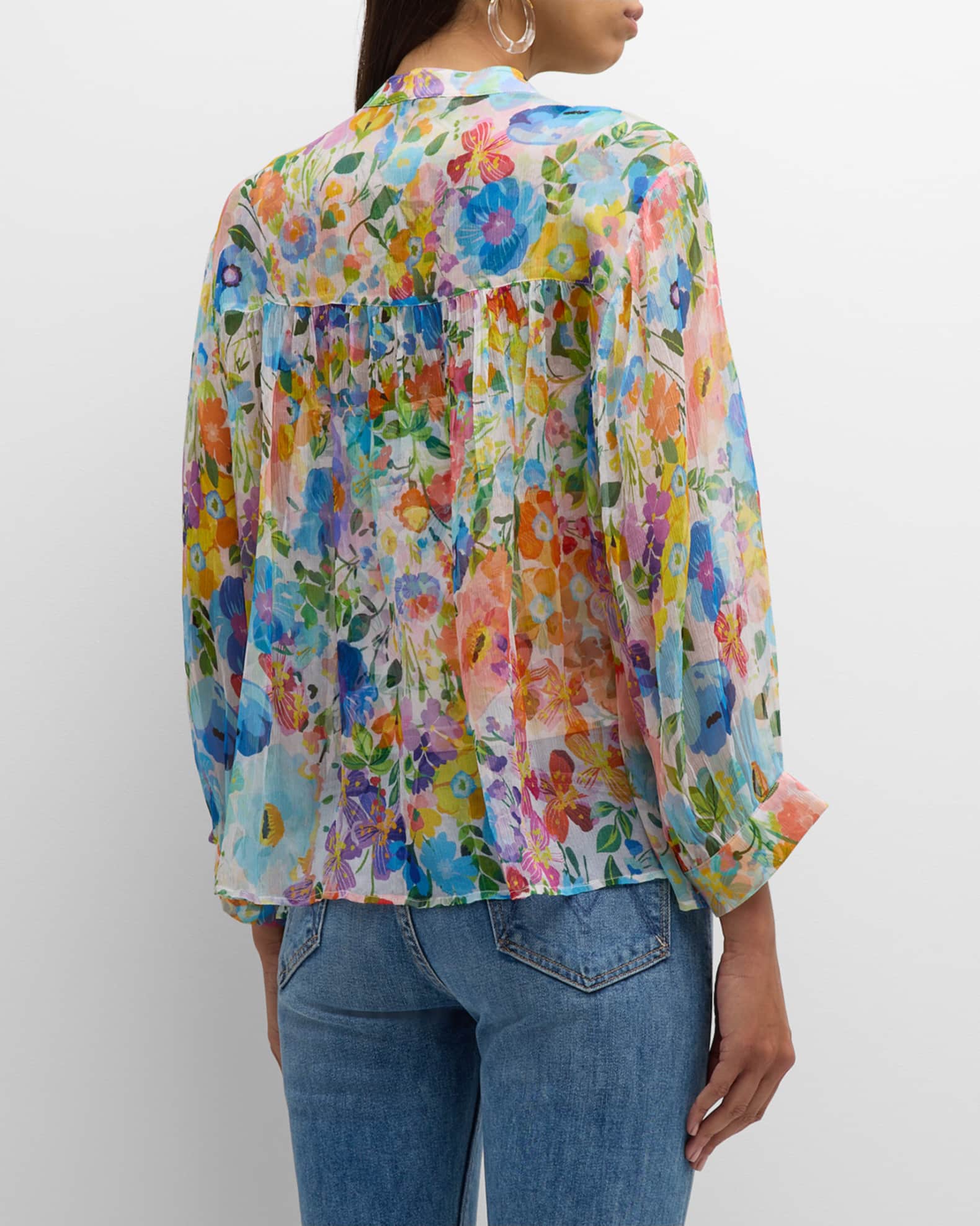 Johnny Was Hunni Floral-Print Silk Chiffon Blouse | Neiman Marcus
