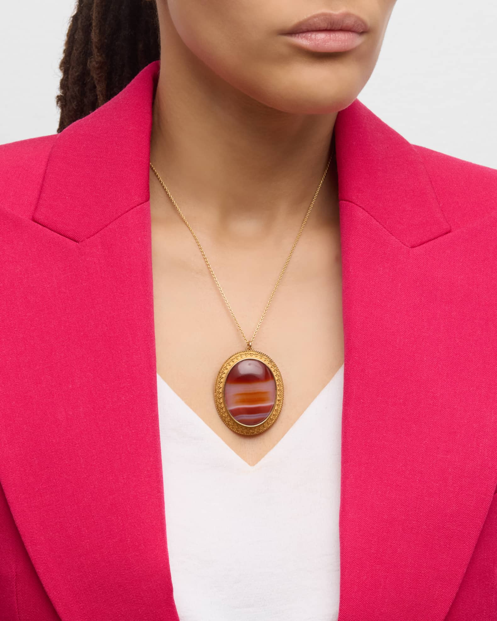 Estate 18K and 14K Yellow Gold Agate Victorian Brooch Pendant Necklace