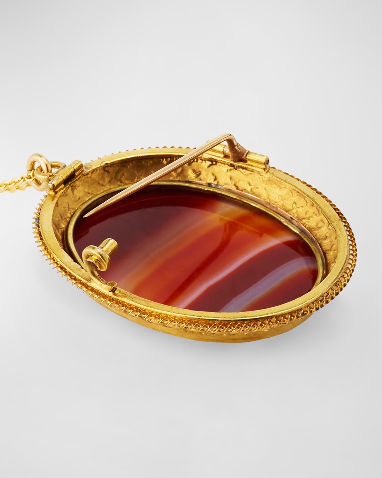 NM Estate Estate 18K and 14K Yellow Gold Agate Victorian Brooch Pendant ...
