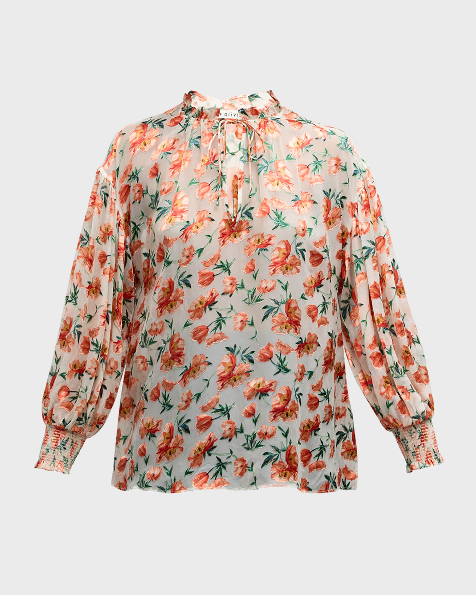 Alice + Olivia Julius Voluminous Long-Sleeve Floral Burnout Blouse | Neiman Marcus