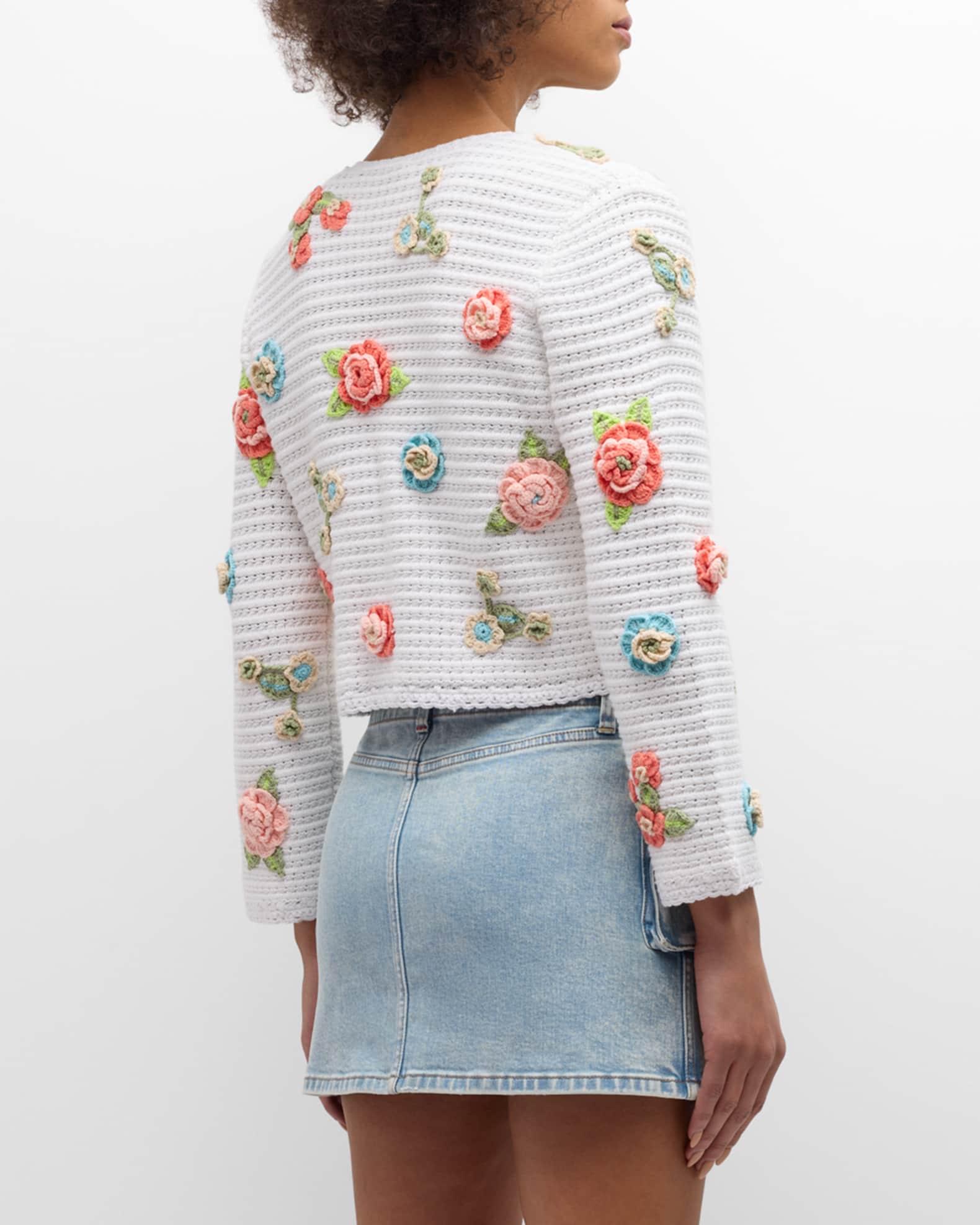 Alice + Olivia Anderson Crochet Rosette Cardigan | Neiman Marcus