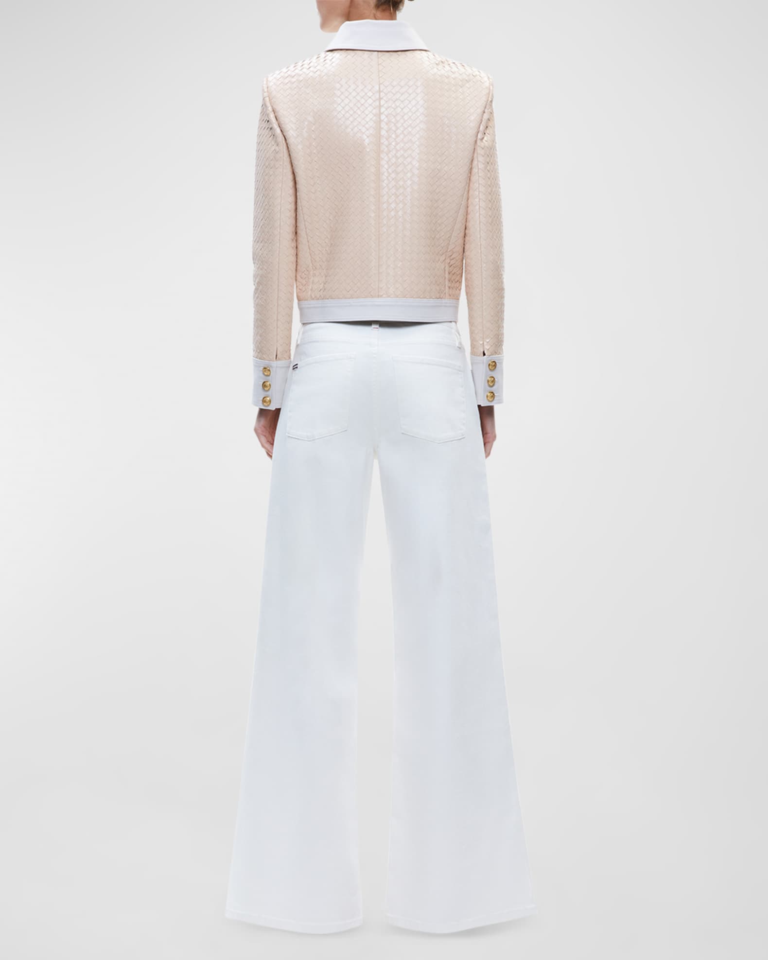 Alice + Olivia Kinley Woven Vegan Leather Jacket | Neiman Marcus