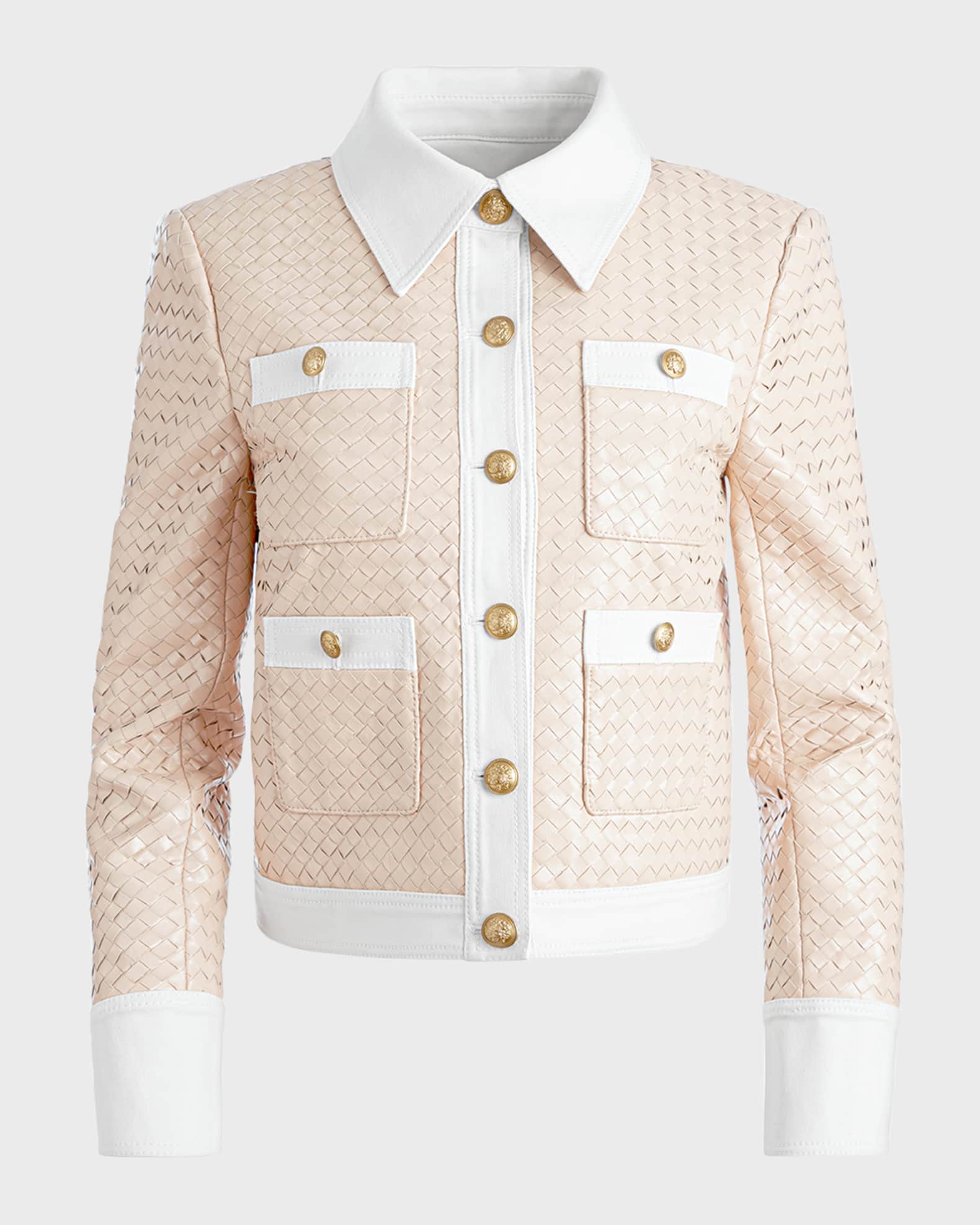 Alice + Olivia Kinley Woven Vegan Leather Jacket | Neiman Marcus