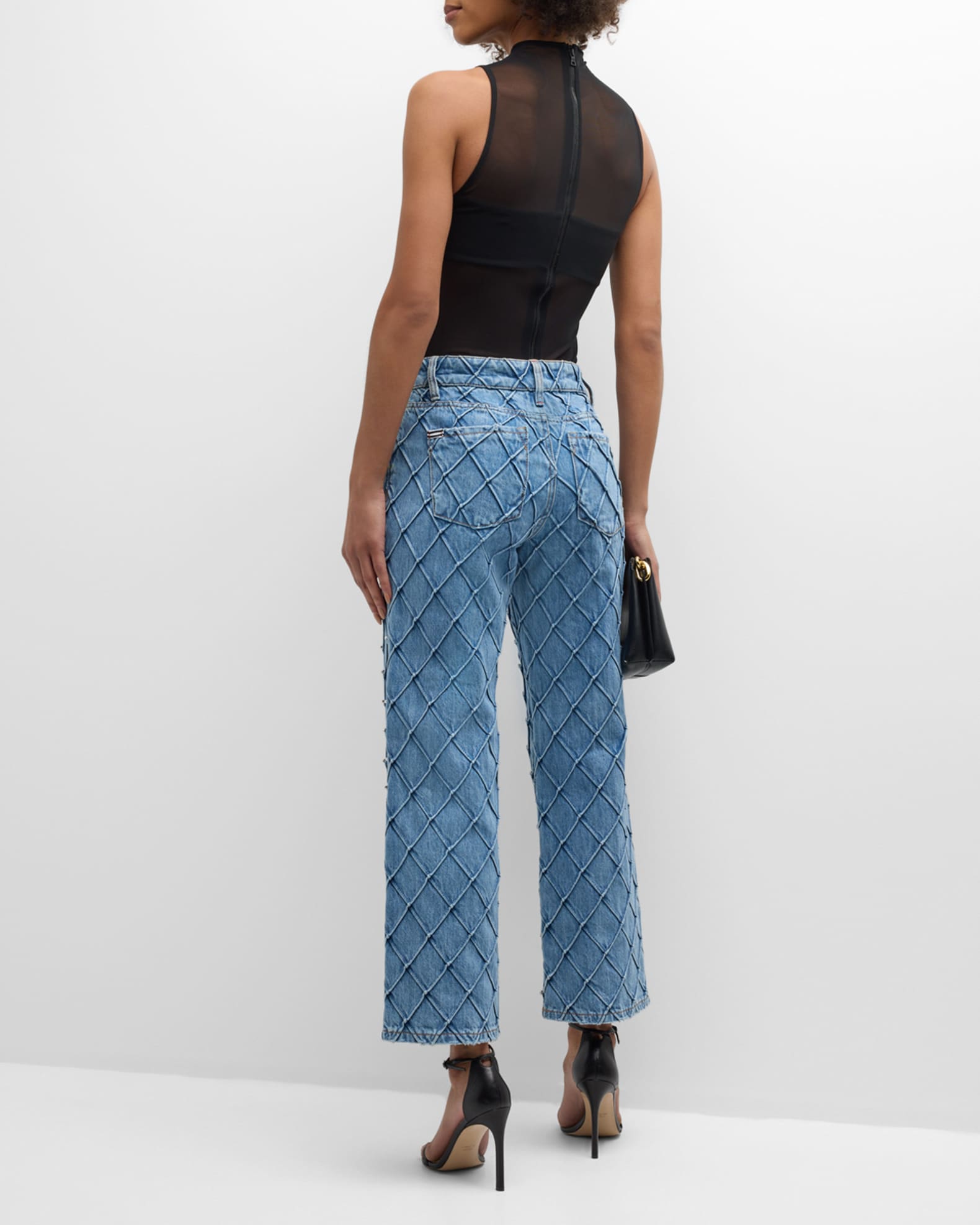 Alice + Olivia Weezy Quilted Embellished Cropped Jeans | Neiman Marcus