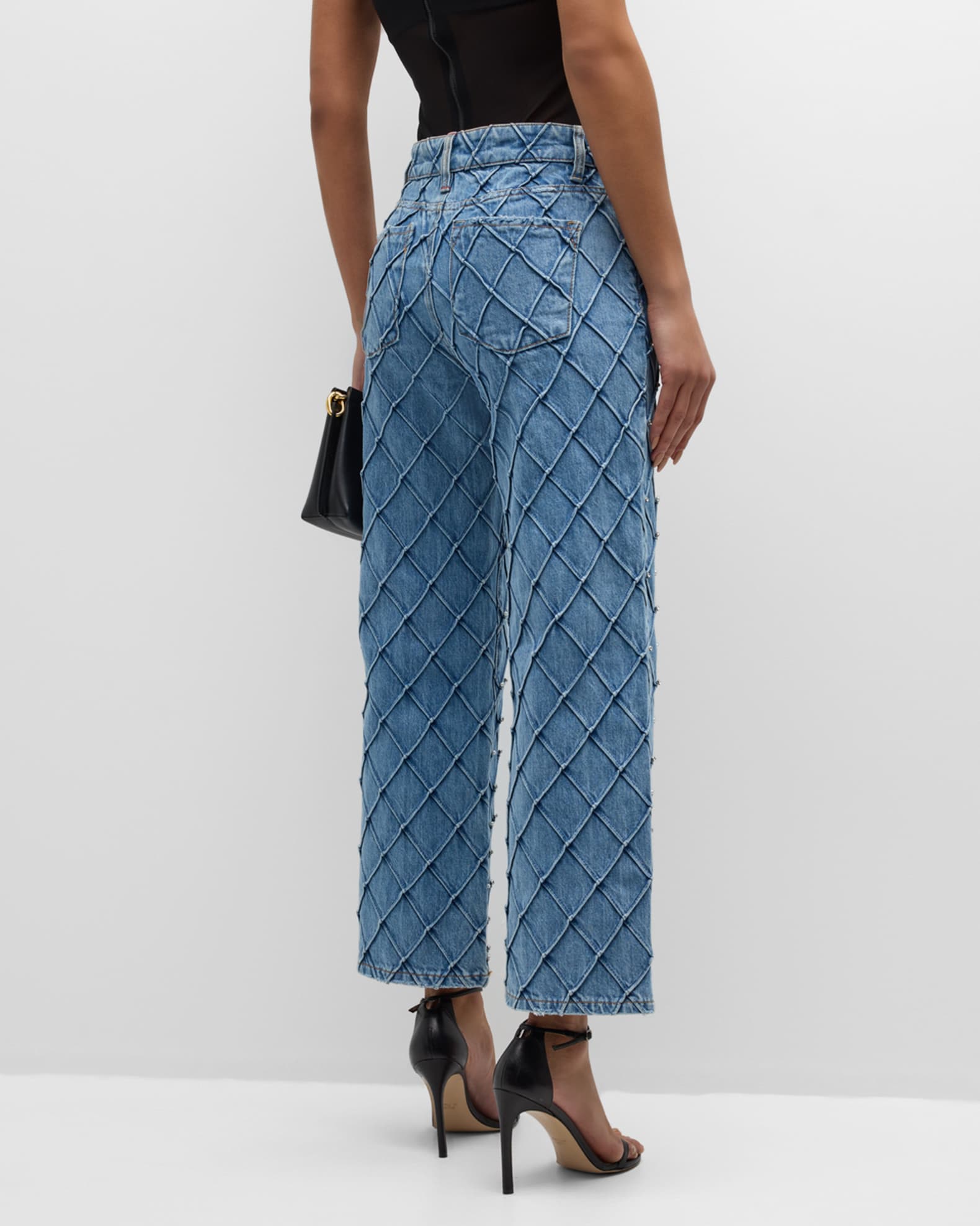Alice + Olivia Weezy Quilted Embellished Cropped Jeans | Neiman Marcus