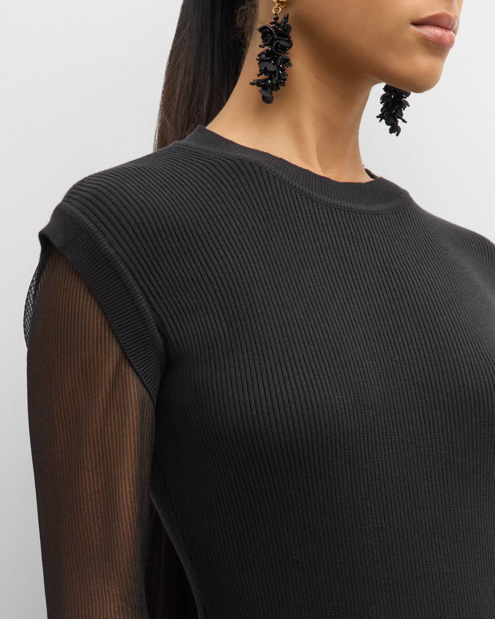 ADEAM Cassandra Layered Sheer Knit Long-Sleeve Midi Dress | Neiman Marcus