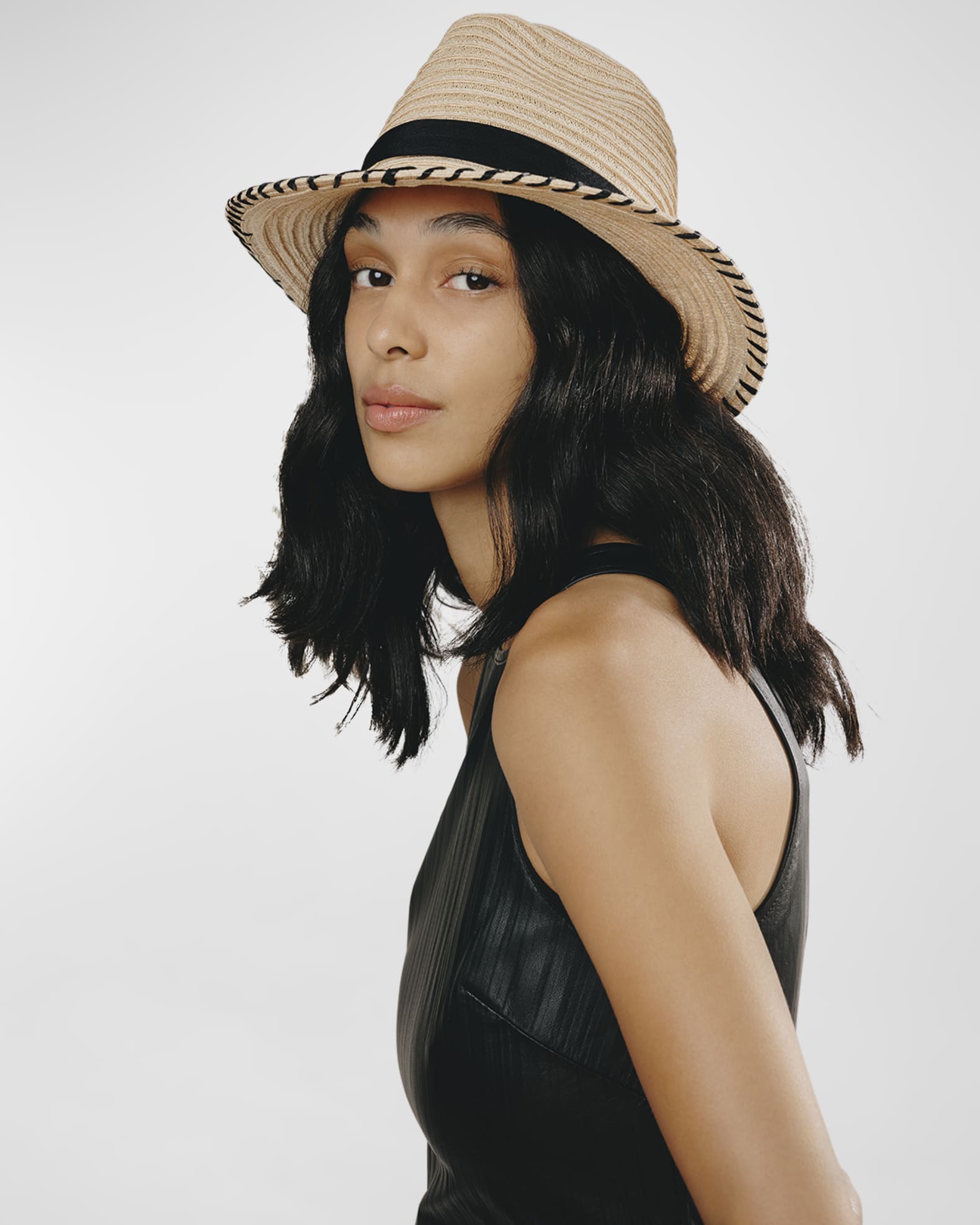 Gigi Burris Casey Whipstitched Straw Fedora | Neiman Marcus