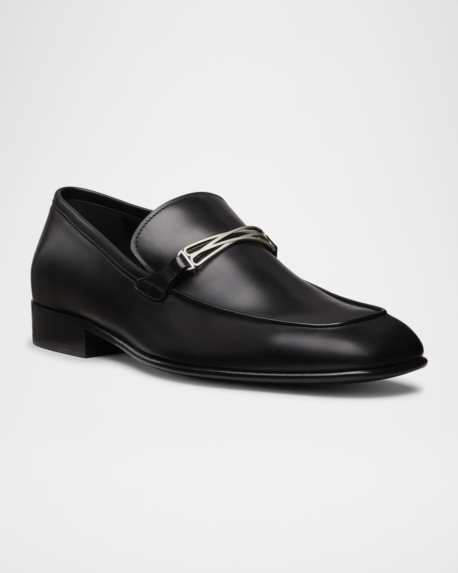 Stuart Weitzman Men's Ambrose Leather Lattice-Bit Loafers | Neiman Marcus