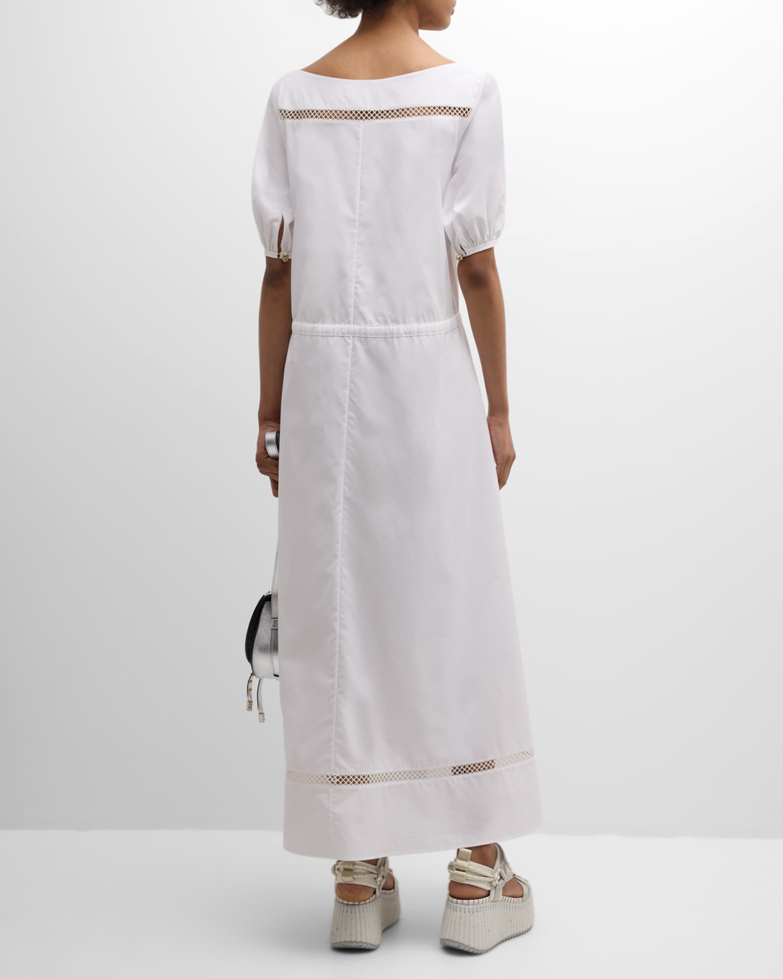 Chloe x High Summer Poplin Maxi Dress with Netted Detailing | Neiman Marcus