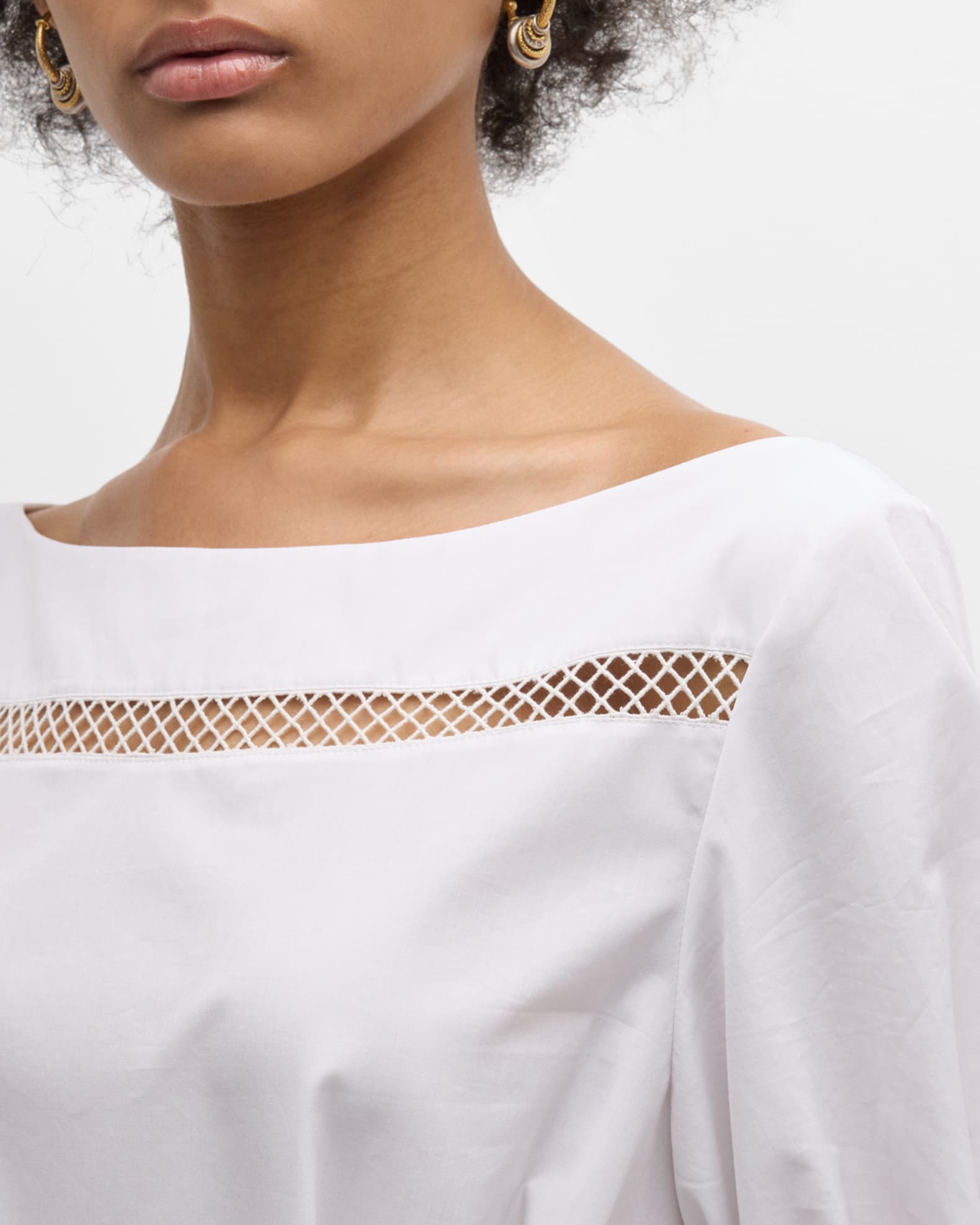 Chloe x High Summer Poplin Maxi Dress with Netted Detailing | Neiman Marcus
