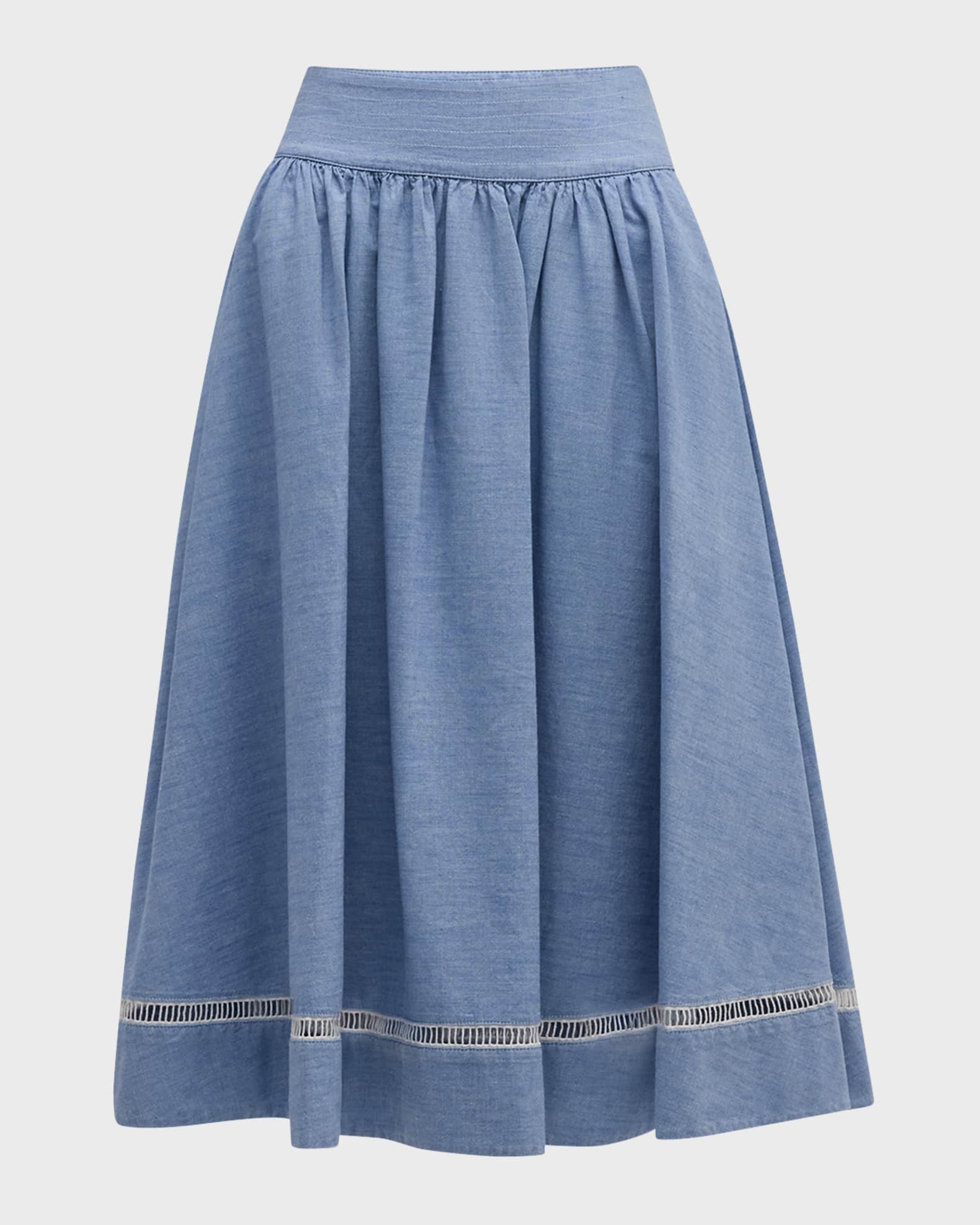 Chloe x High Summer Lattice Trimmed Midi Skirt | Neiman Marcus