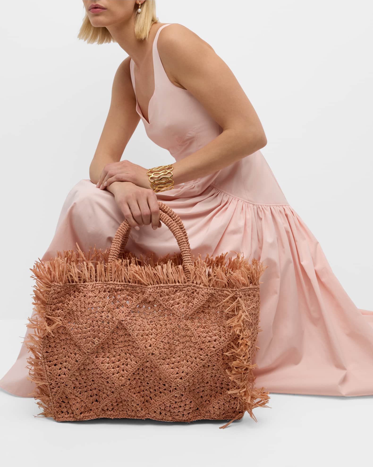 BTB Los Angeles Calais Fringe Straw Tote Bag | Neiman Marcus