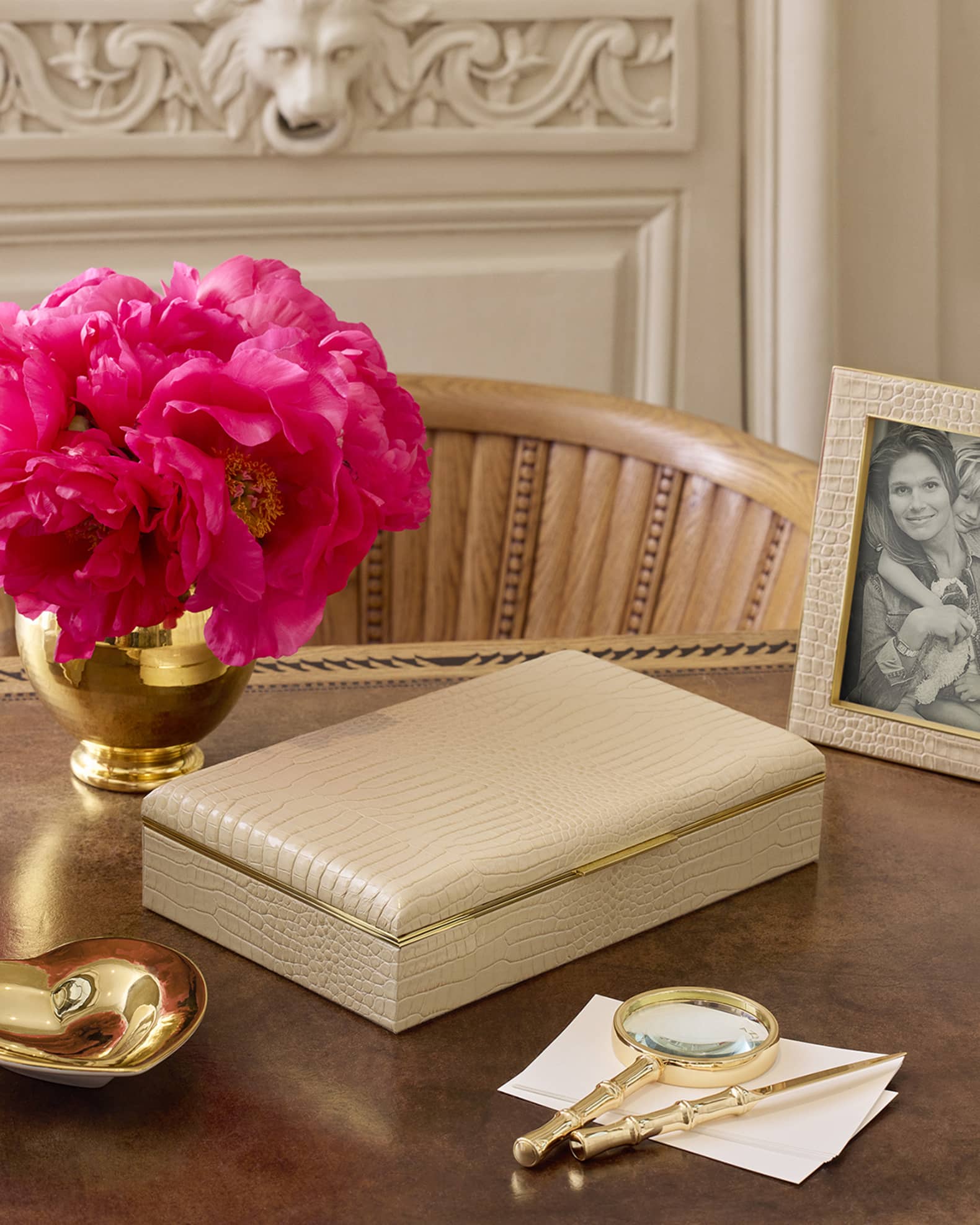 AERIN Classic Croc Leather Desk Box | Neiman Marcus