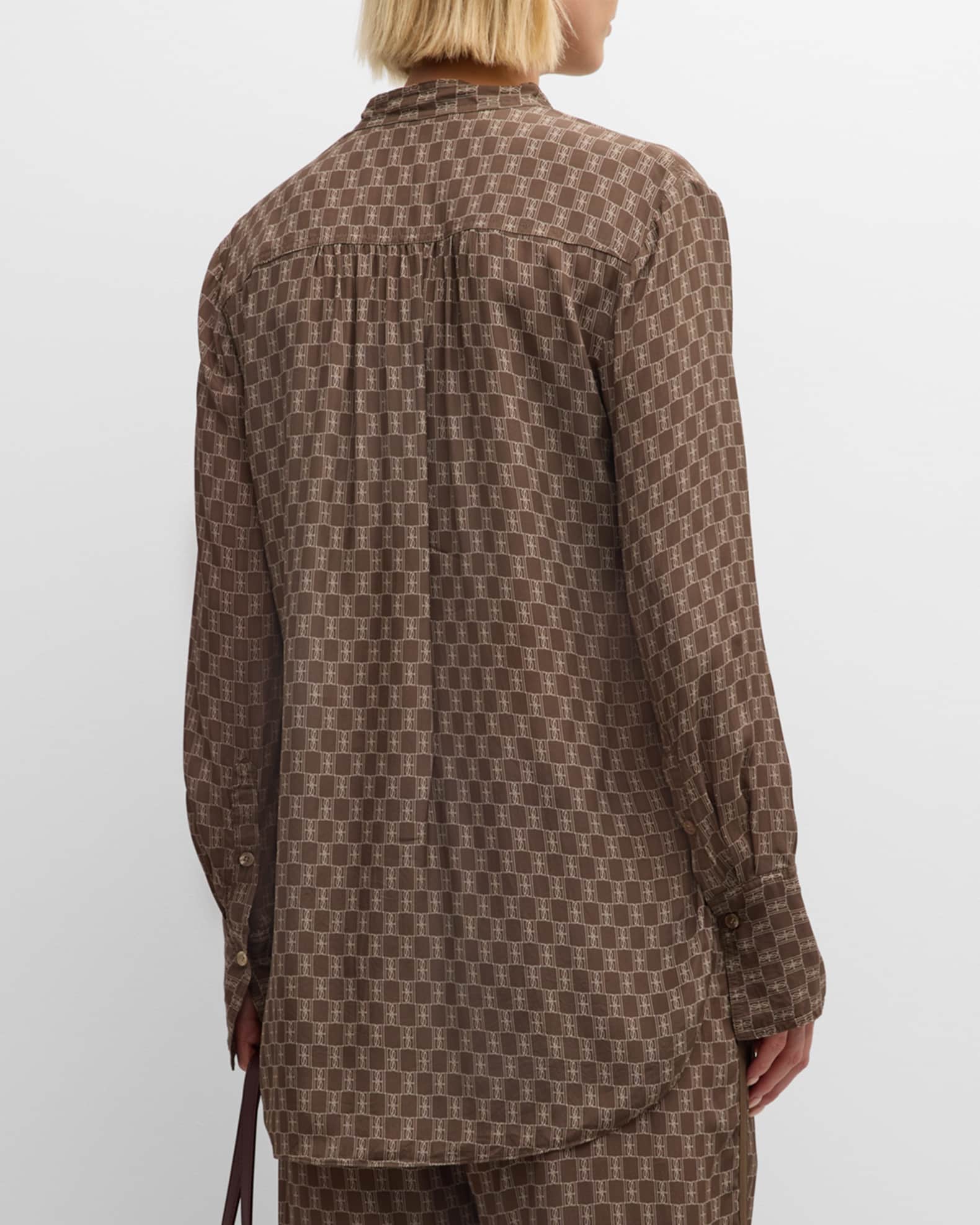 By Malene Birger Mabillon Pleated Monogram-Print Shirt | Neiman Marcus