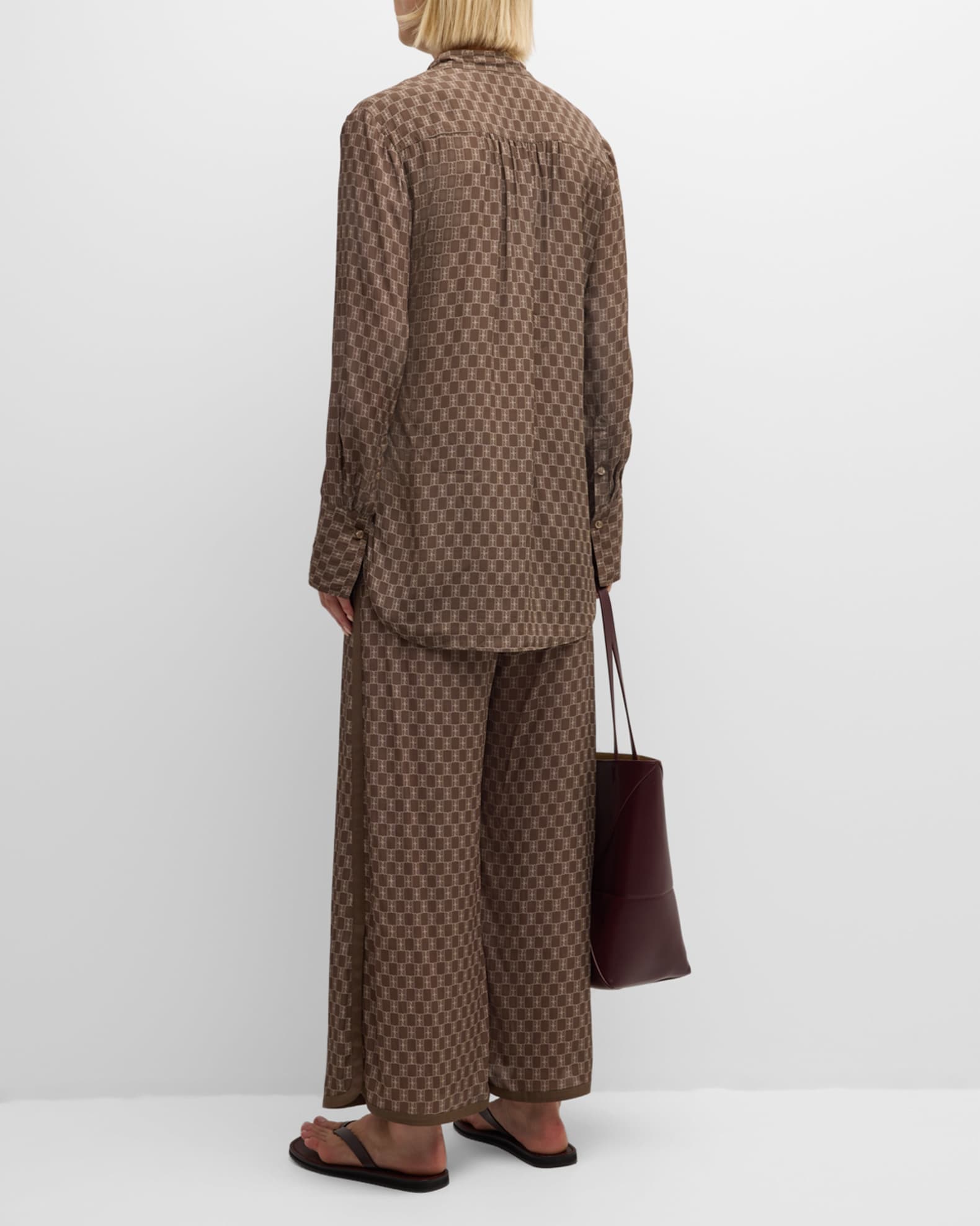 By Malene Birger Mabillon Pleated Monogram-Print Shirt | Neiman Marcus