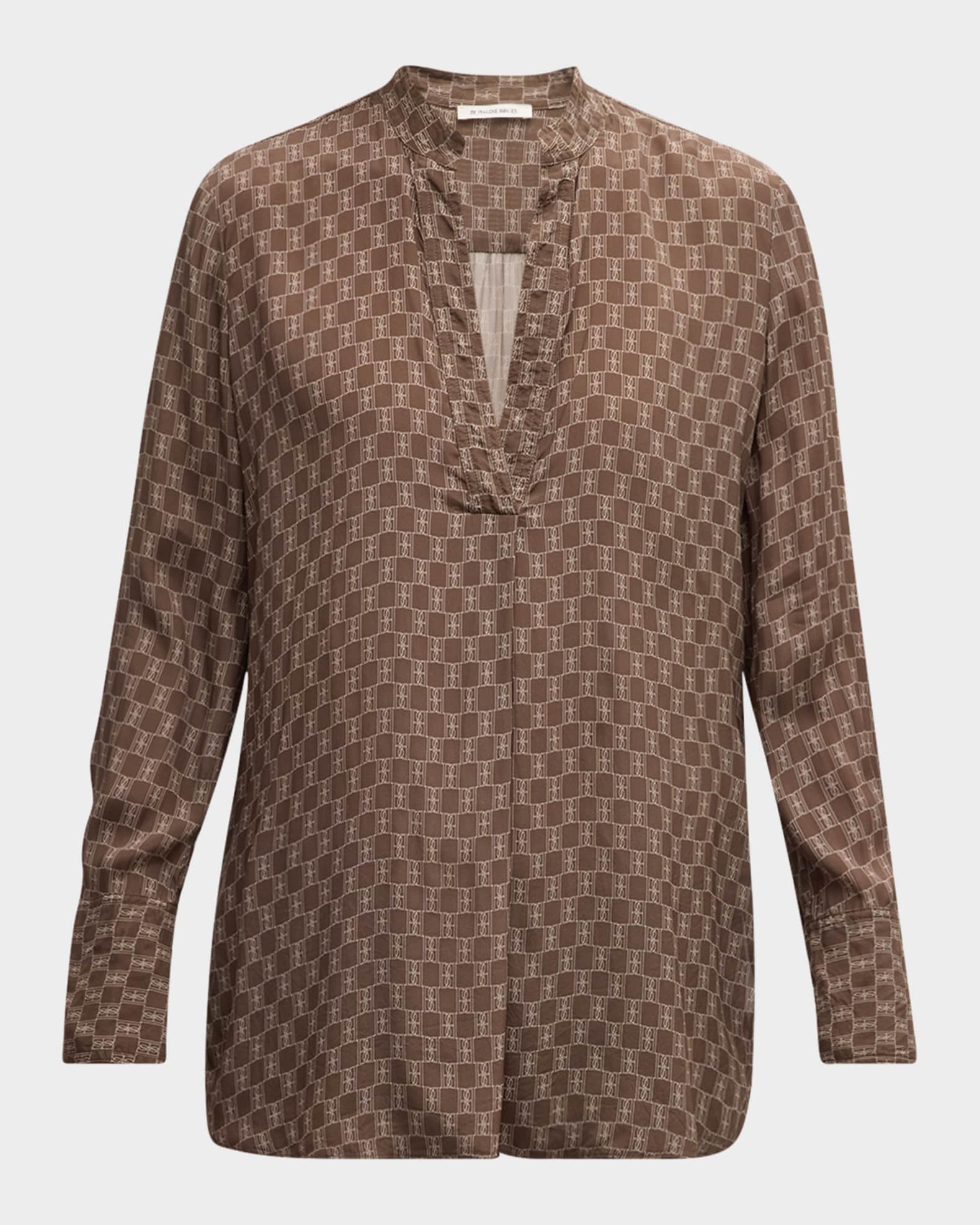 By Malene Birger Mabillon Pleated Monogram-Print Shirt | Neiman Marcus