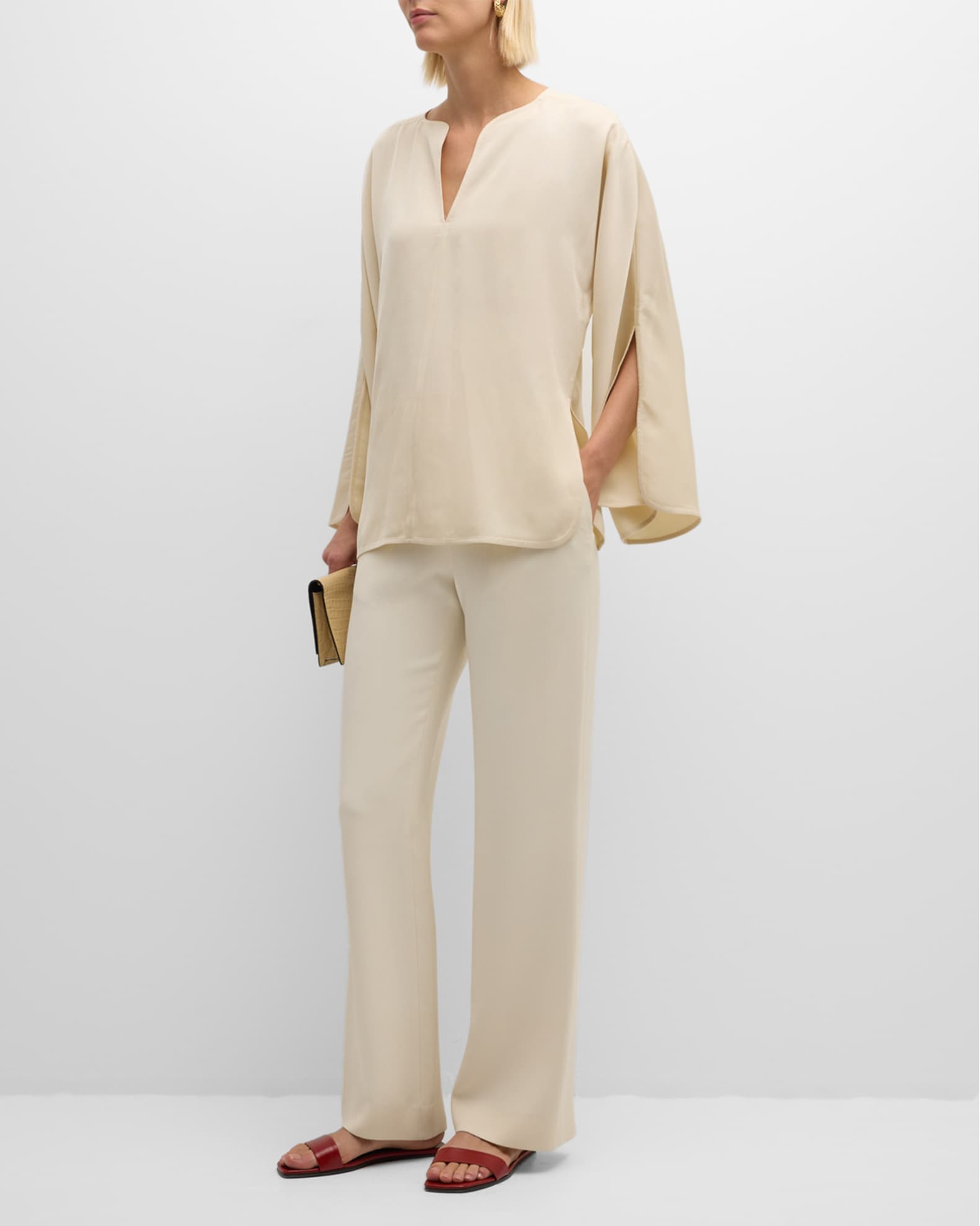 By Malene Birger Calias Split-Sleeve Tunic Blouse | Neiman Marcus