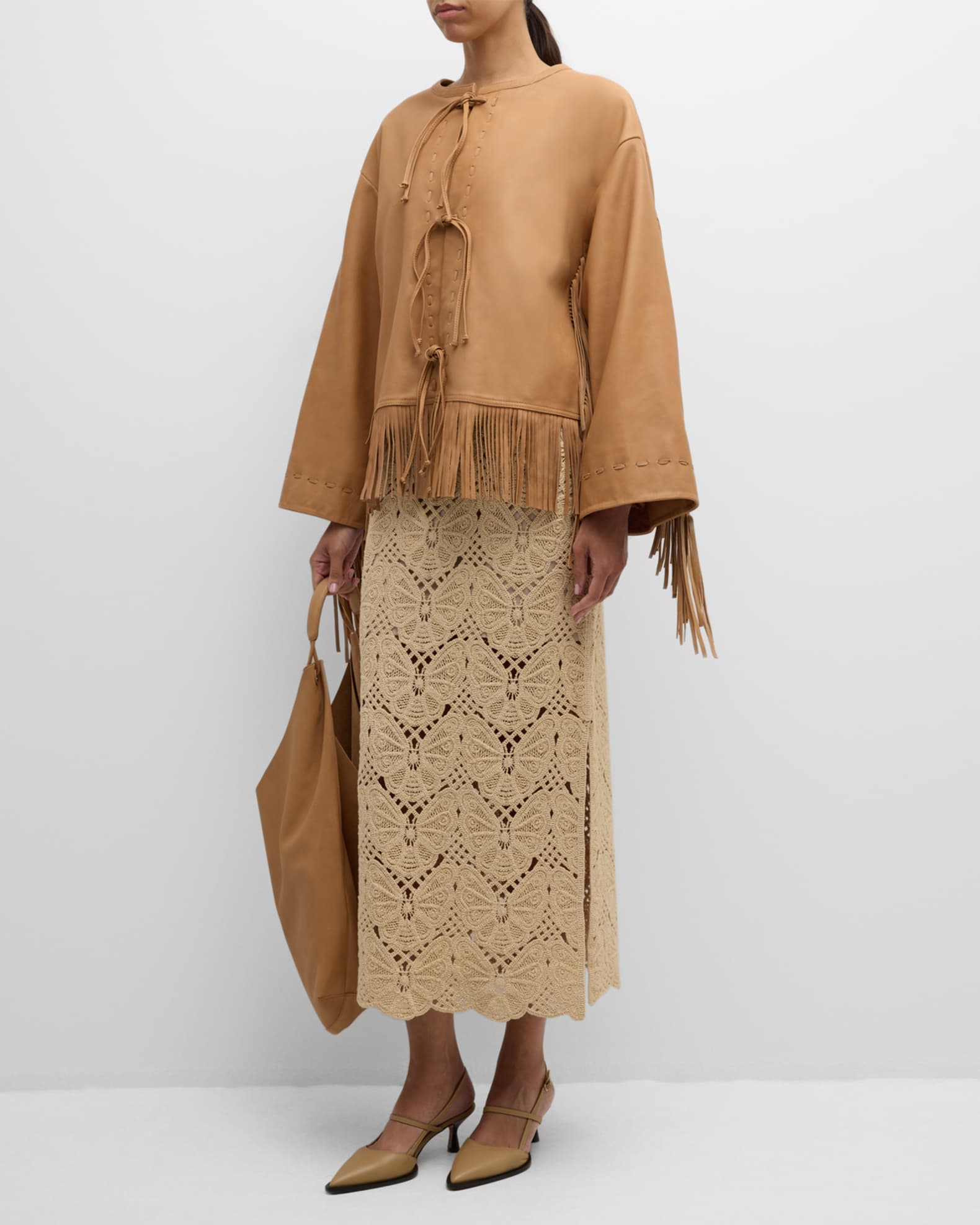 By Malene Birger Zoena Tie-Front Fringe Leather Jacket | Neiman Marcus