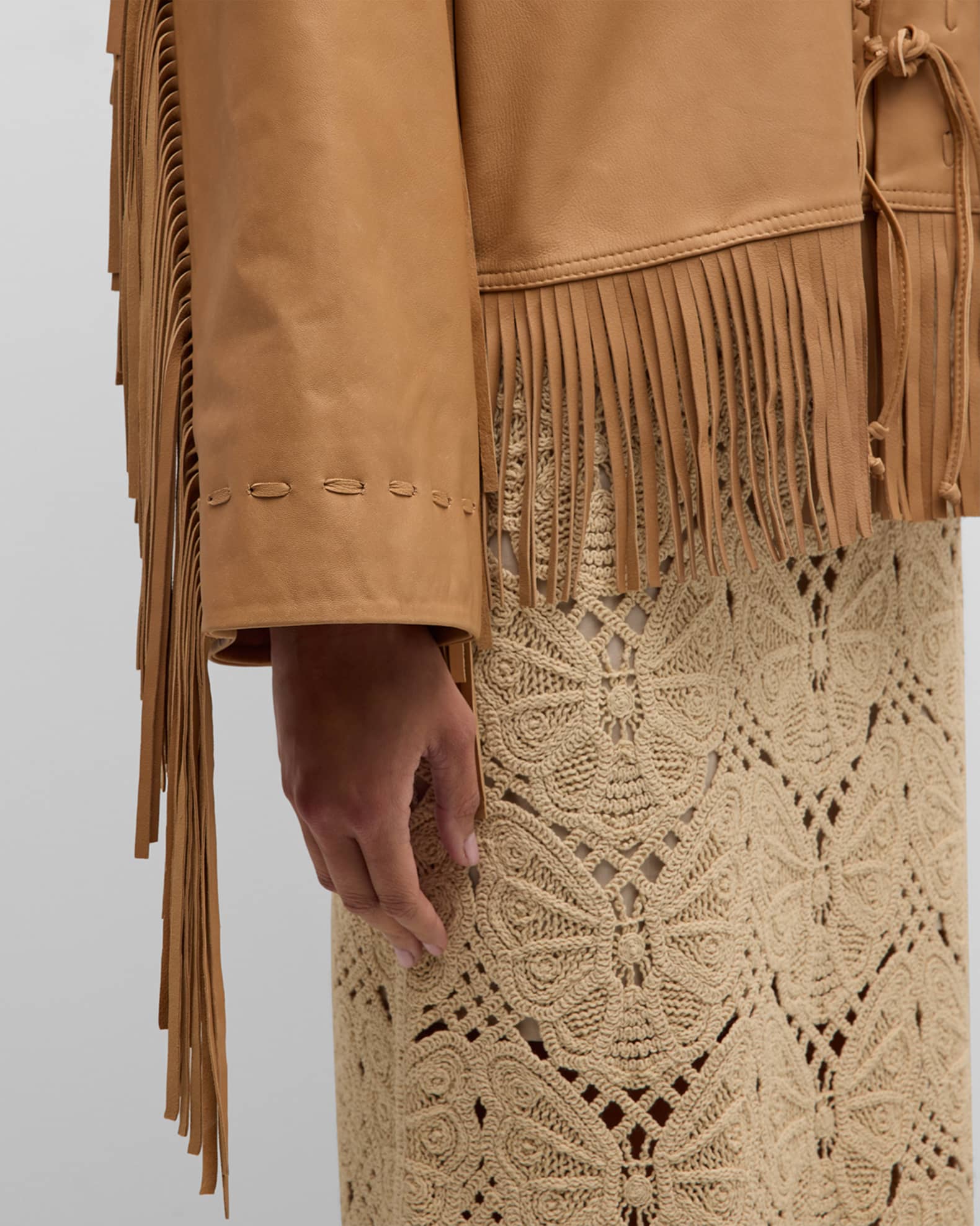 By Malene Birger Zoena Tie-Front Fringe Leather Jacket | Neiman Marcus