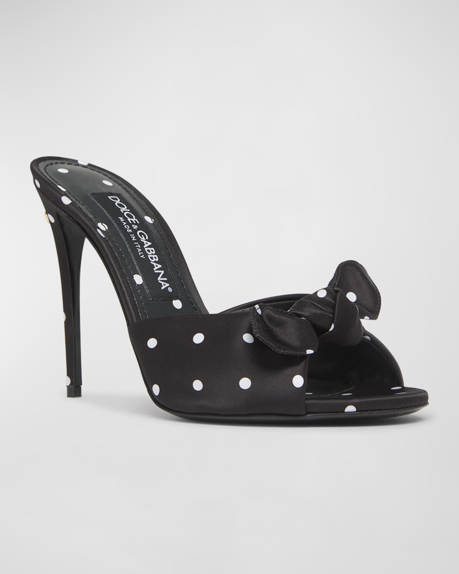 Dolce&Gabbana Polka Dot Satin Bow Mule Sandals | Neiman Marcus
