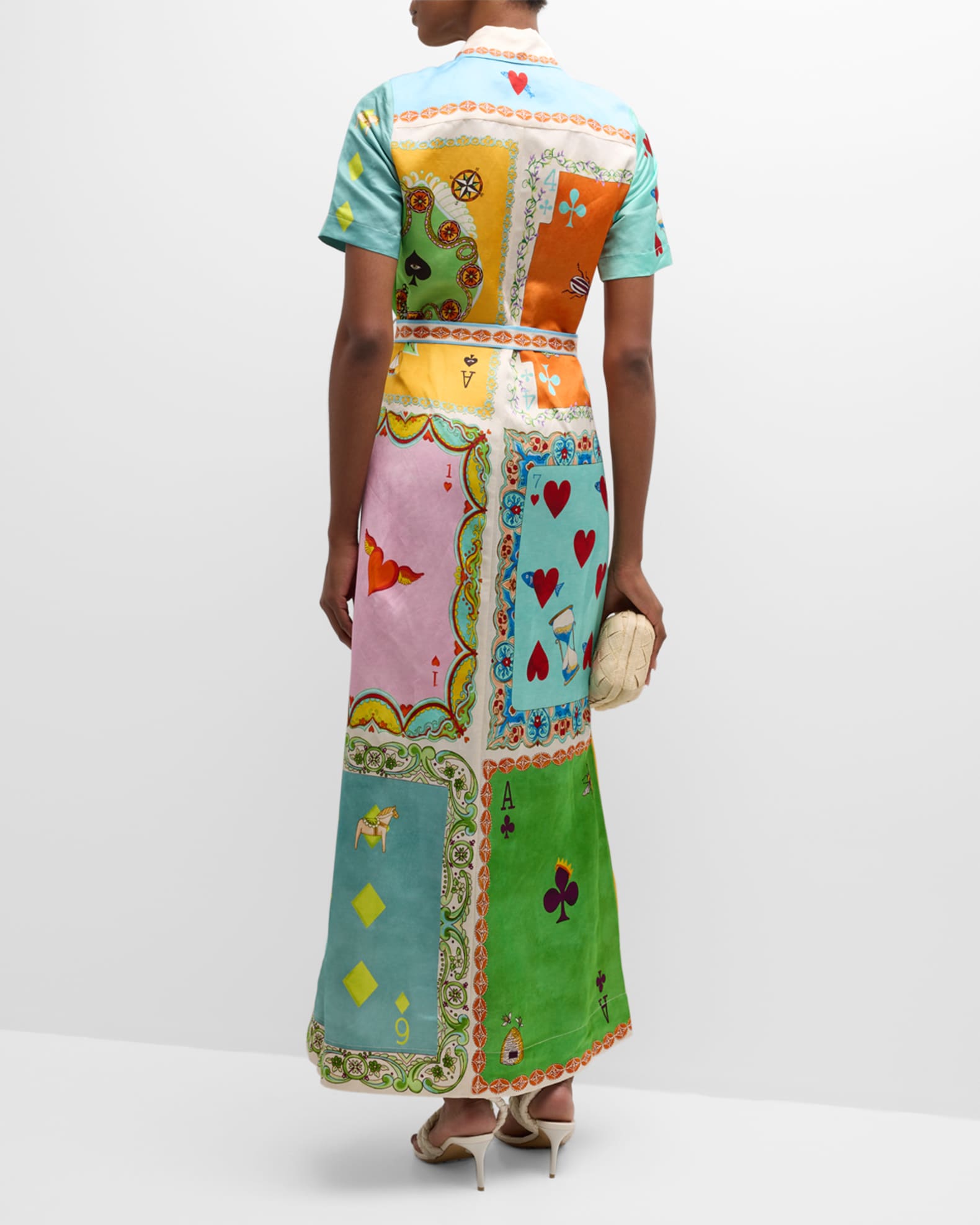 ALEMAIS Rummy Multicolor Tie-Belt Short-Sleeve Midi Shirtdress | Neiman ...