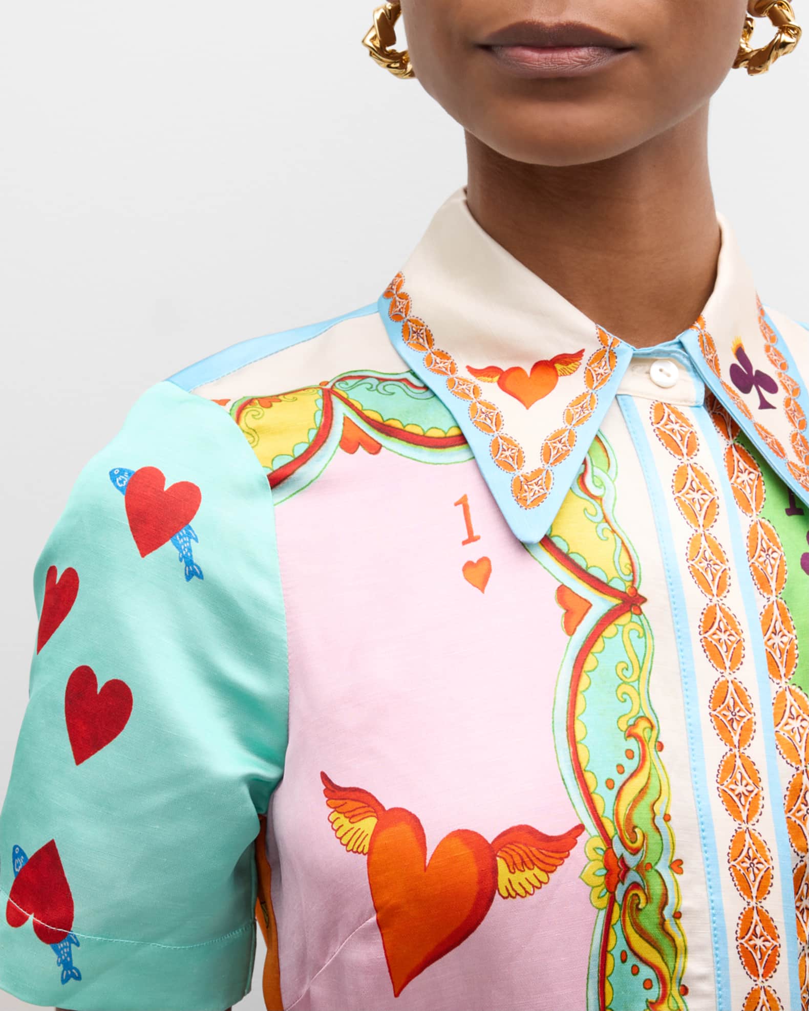 ALEMAIS Rummy Multicolor Tie-Belt Short-Sleeve Midi Shirtdress | Neiman ...