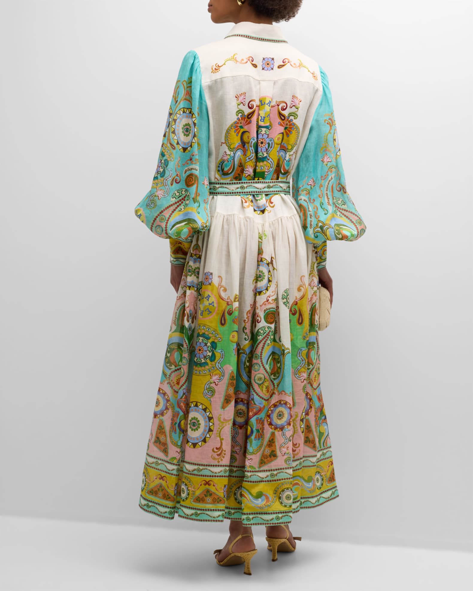 ALEMAIS Pinball Balloon-Sleeve Paisley Maxi Shirtdress | Neiman Marcus