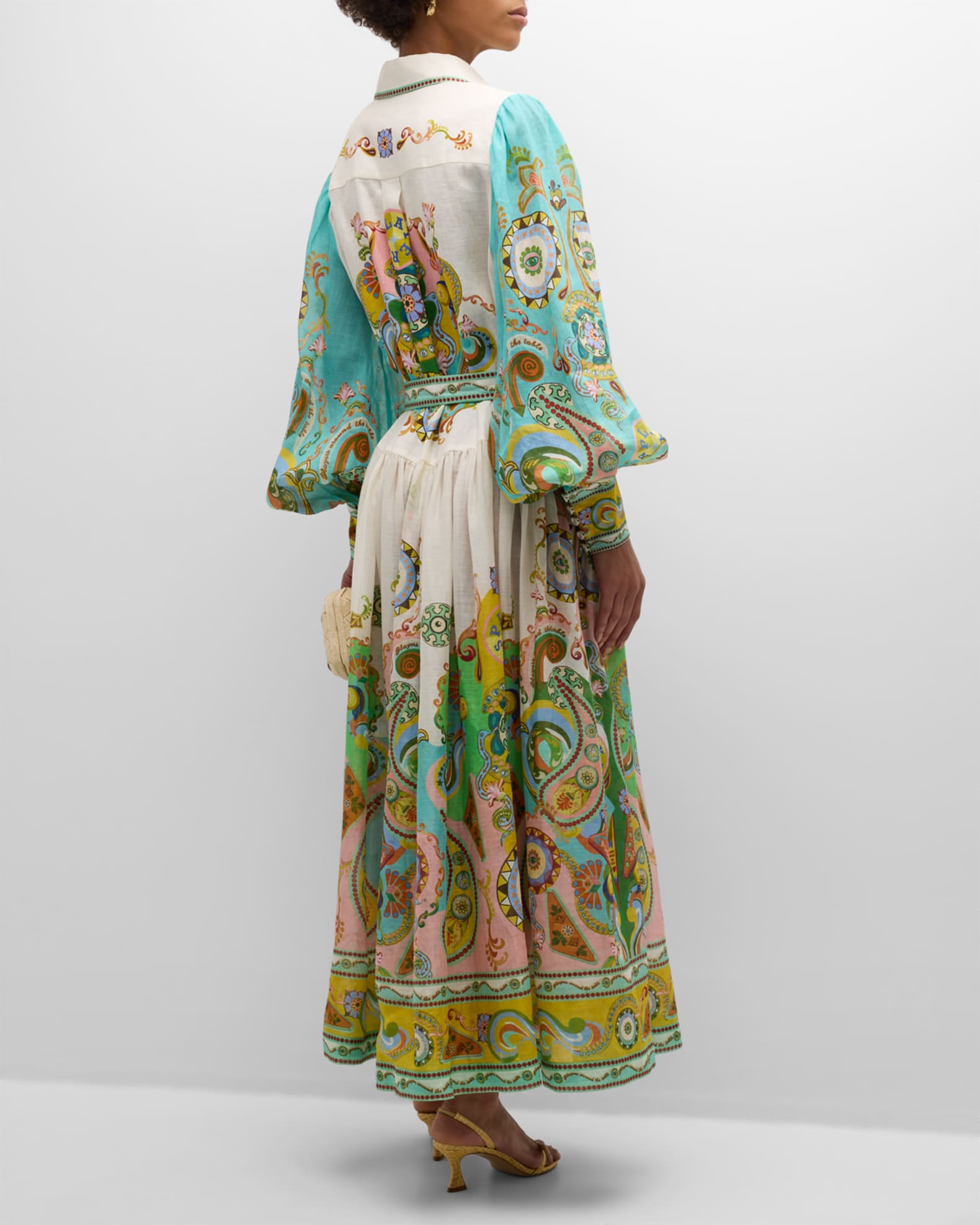ALEMAIS Pinball Balloon-Sleeve Paisley Maxi Shirtdress | Neiman Marcus