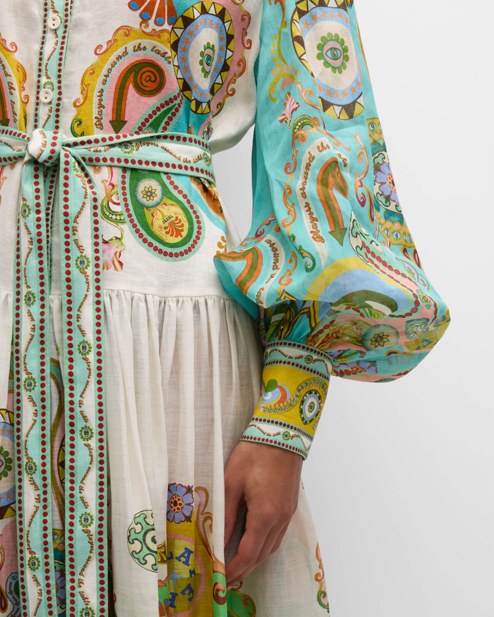 ALEMAIS Pinball Balloon-Sleeve Paisley Maxi Shirtdress | Neiman Marcus