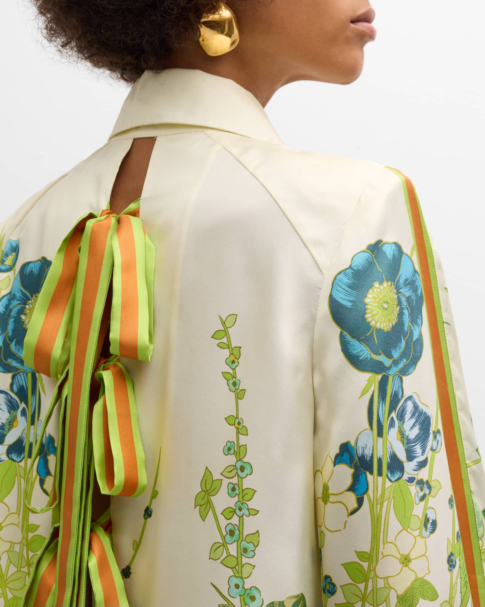 ALEMAIS Constance Back Ribbon-Tie Floral Silk Shirt | Neiman Marcus