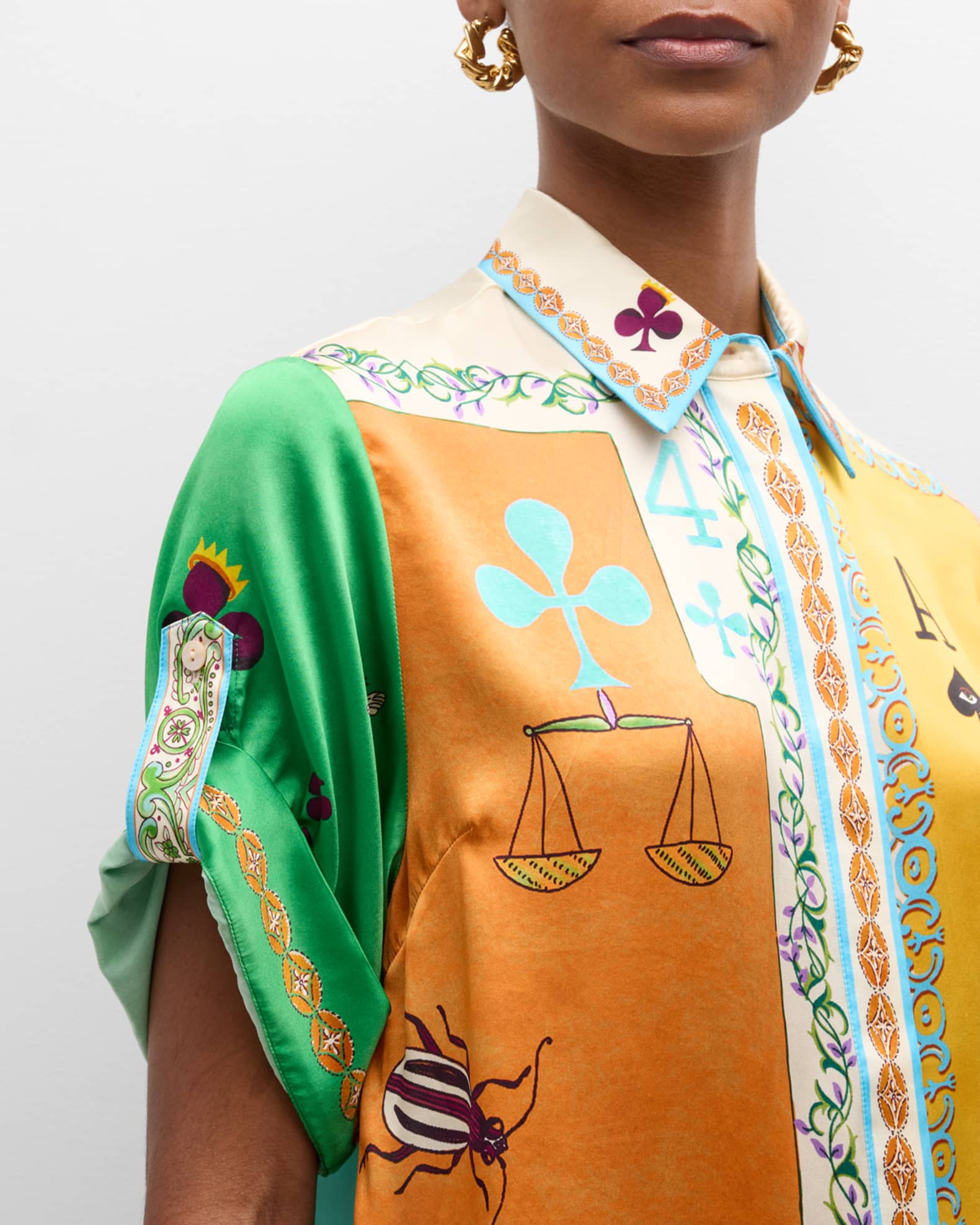 ALEMAIS Rummy Printed Silk Short-Sleeve Shirt | Neiman Marcus