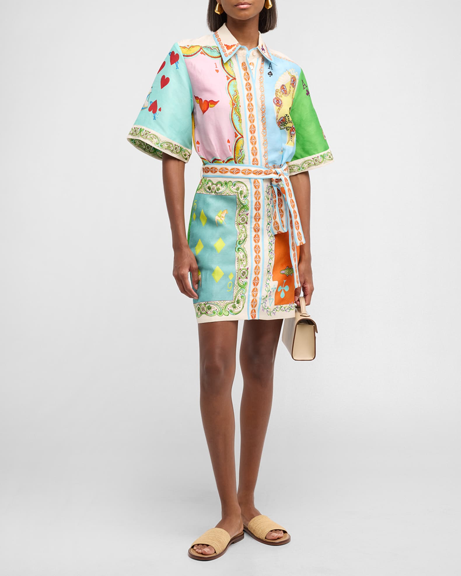 ALEMAIS Rummy Scarf-Print Linen-Blend Mini Dress | Neiman Marcus