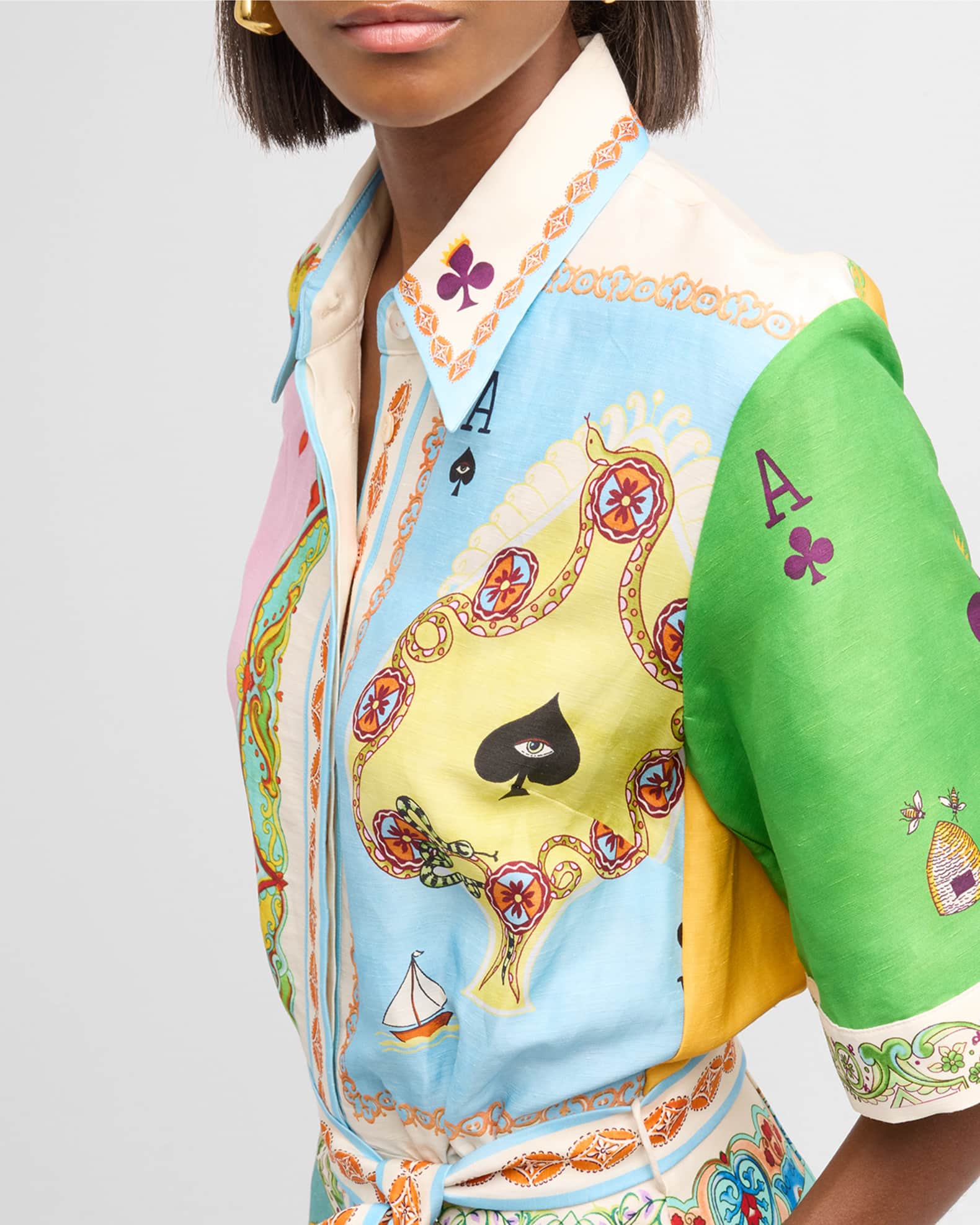 ALEMAIS Rummy Scarf-Print Linen-Blend Mini Dress | Neiman Marcus