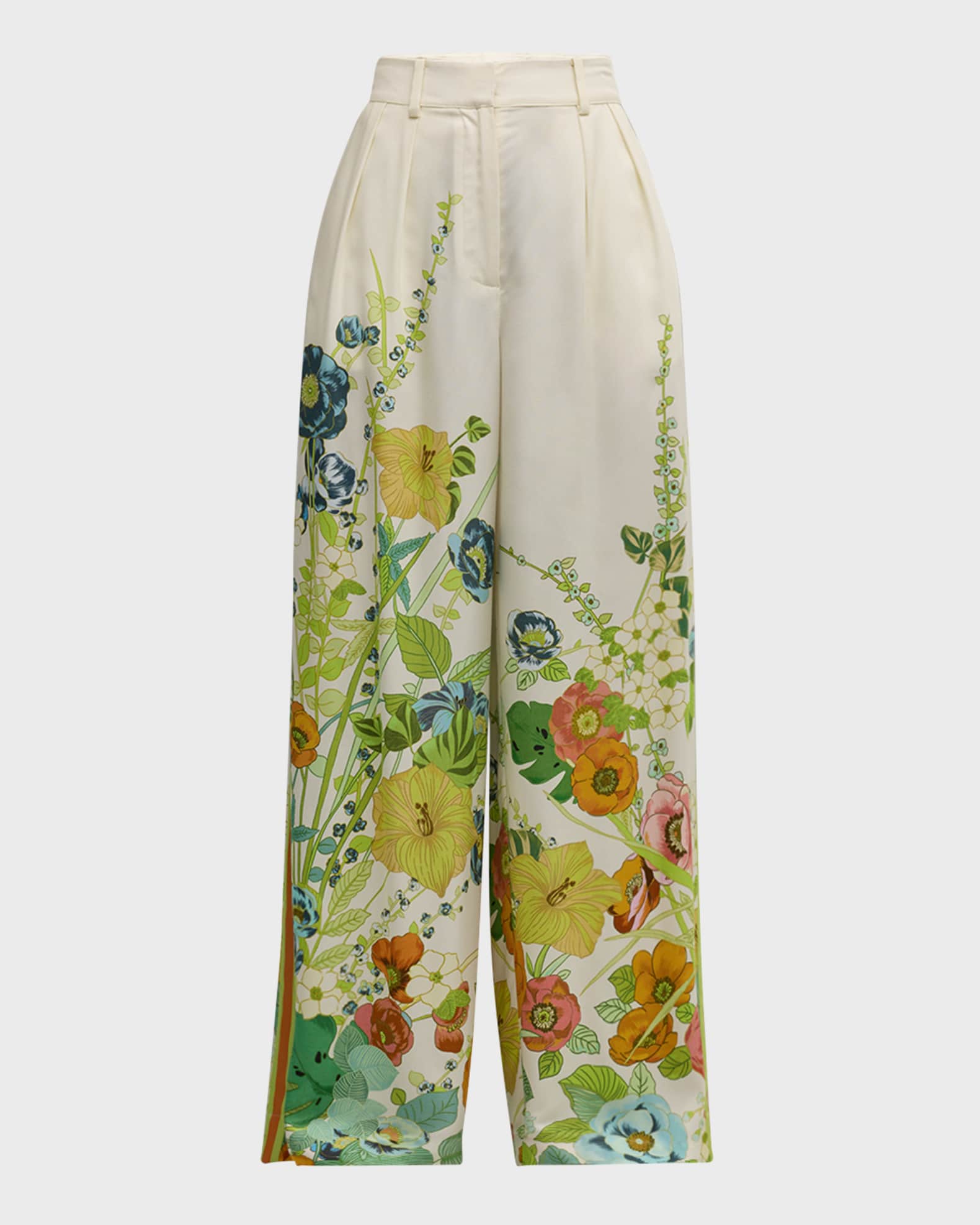 ALEMAIS Constance Pleated Floral Wide-Leg Pants | Neiman Marcus