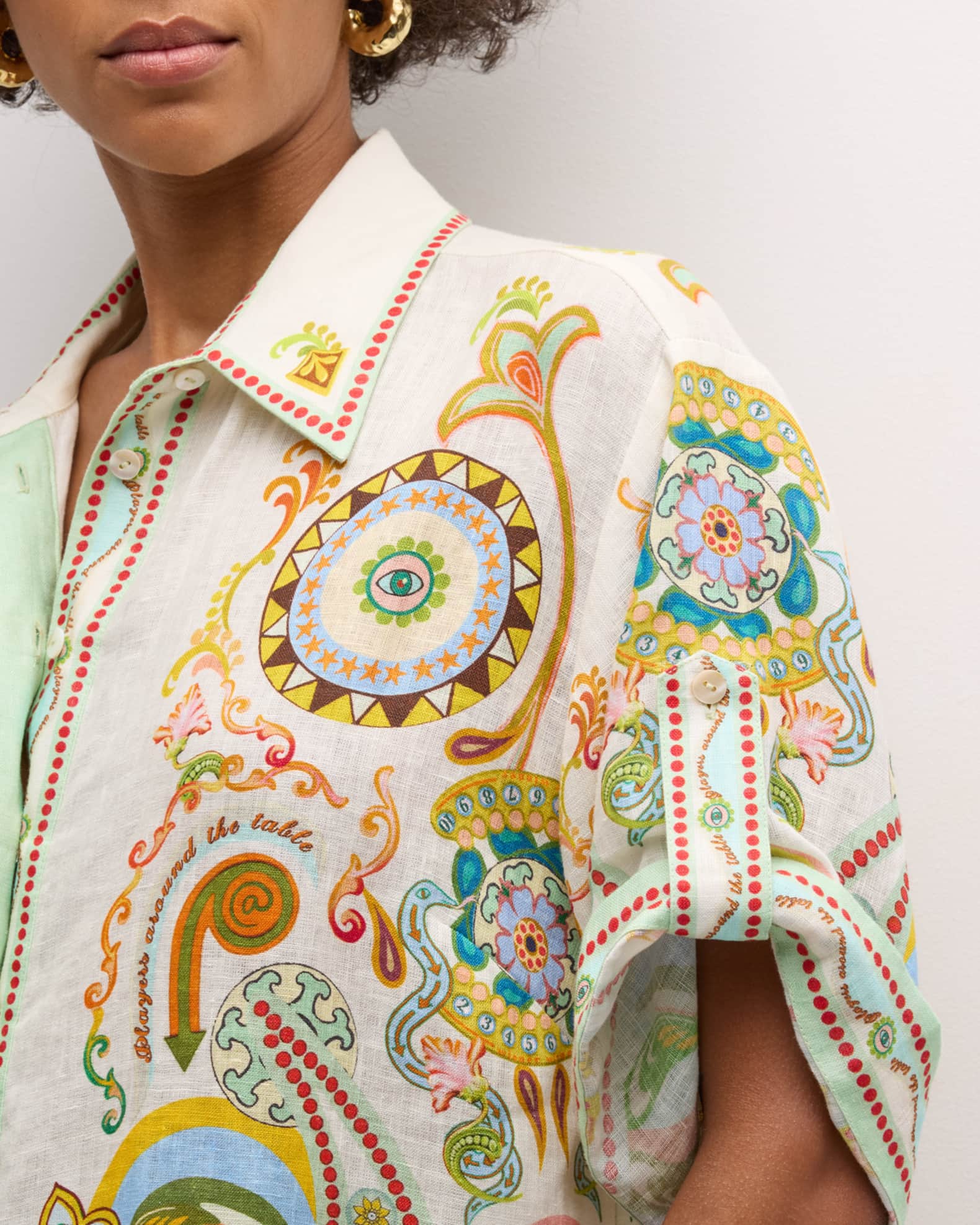 ALEMAIS Pinball Mullticolor Linen Button-Front Shirt | Neiman Marcus