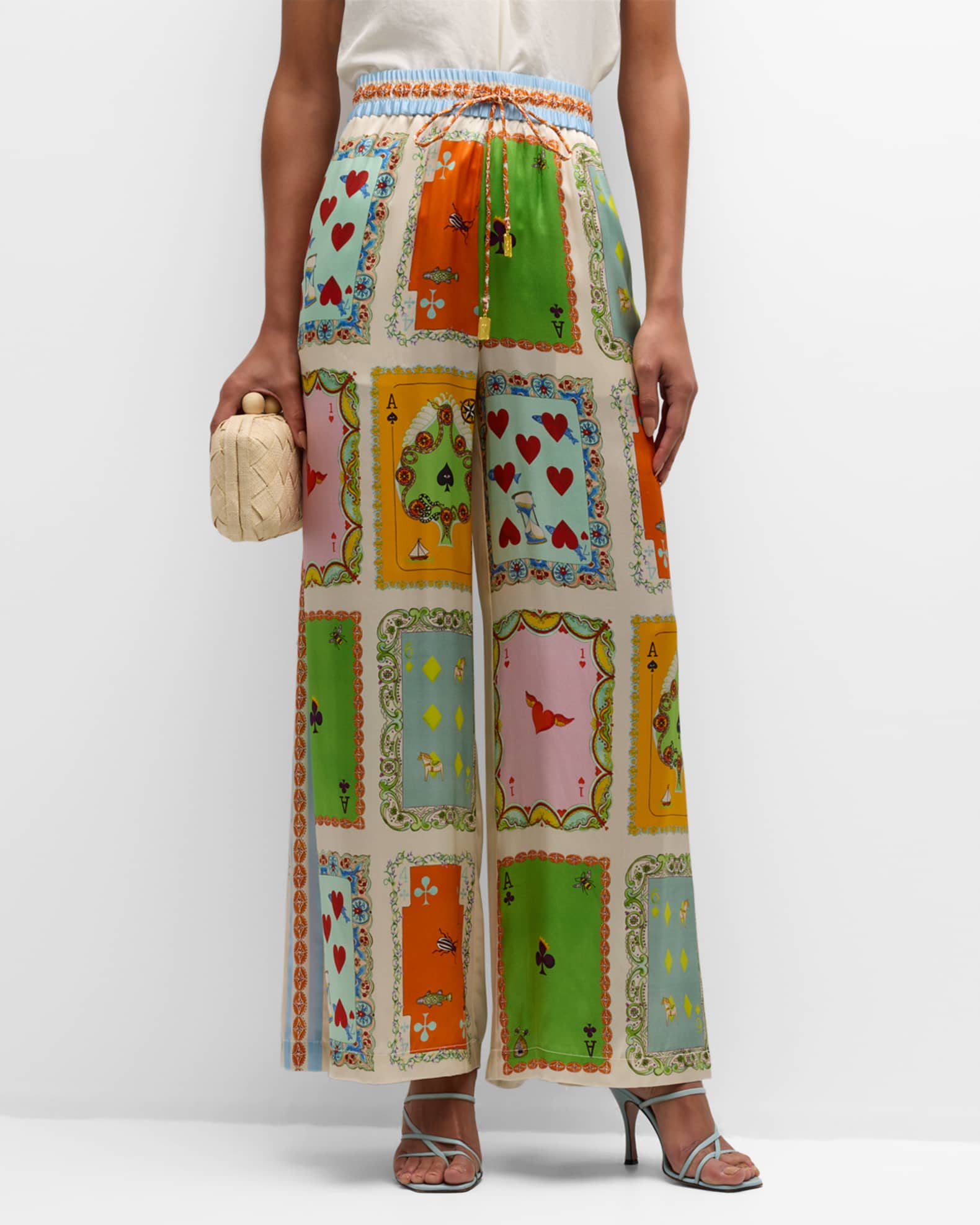 ALEMAIS Rummy Sandwashed Silk Satin Wide-Leg Pants | Neiman Marcus