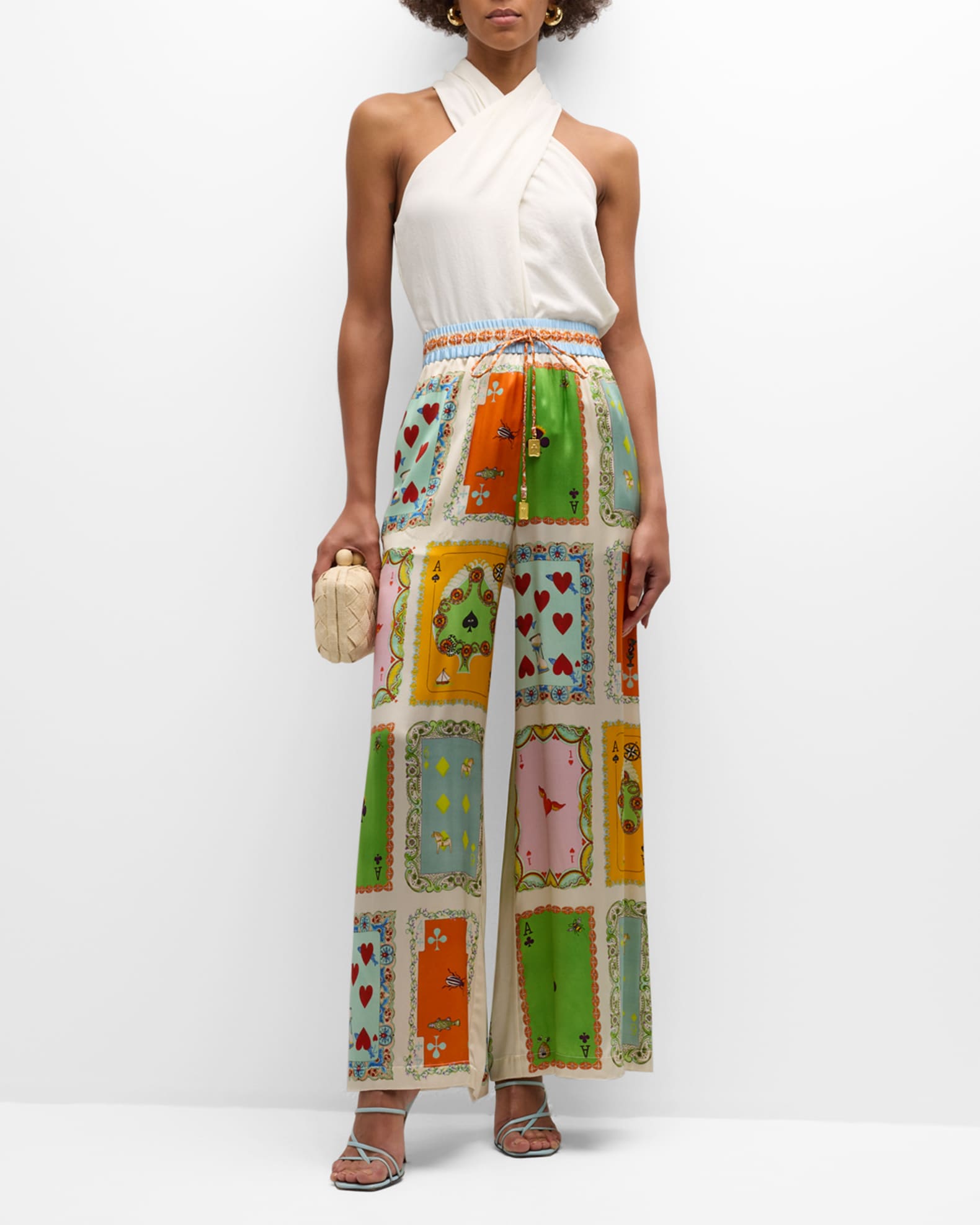 ALEMAIS Rummy Sandwashed Silk Satin Wide-Leg Pants | Neiman Marcus