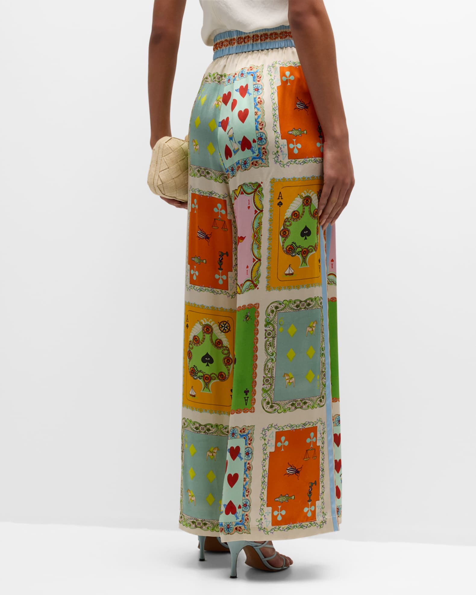 ALEMAIS Rummy Sandwashed Silk Satin Wide-Leg Pants | Neiman Marcus