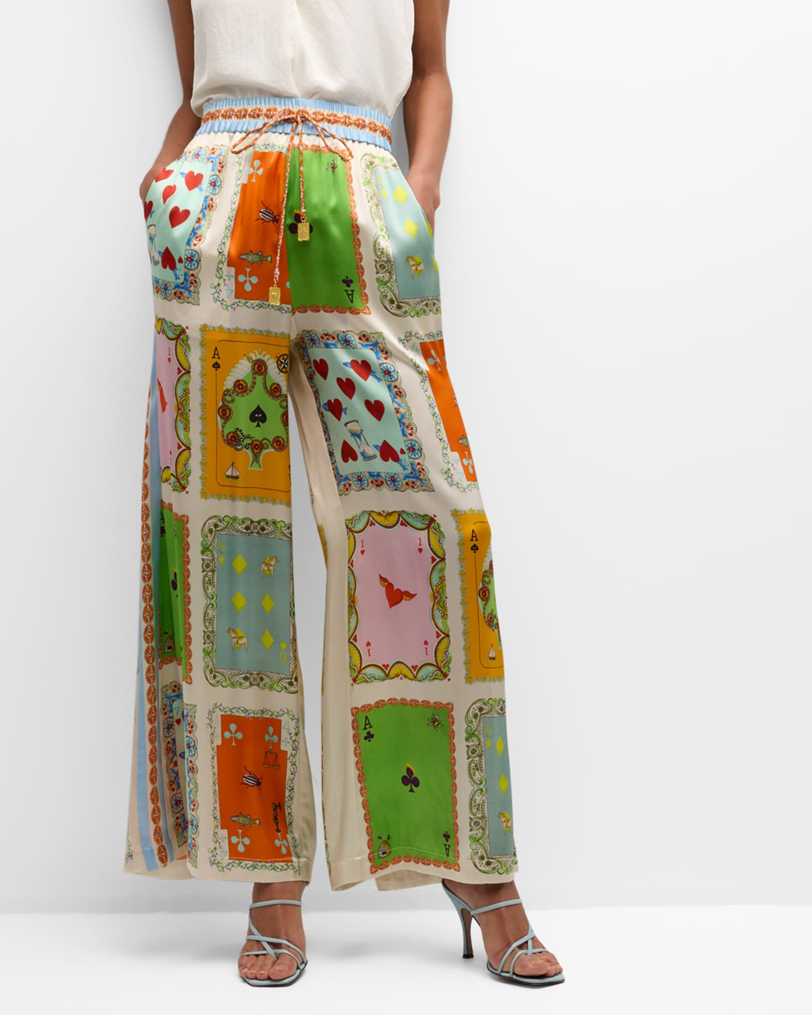 ALEMAIS Rummy Sandwashed Silk Satin Wide-Leg Pants | Neiman Marcus